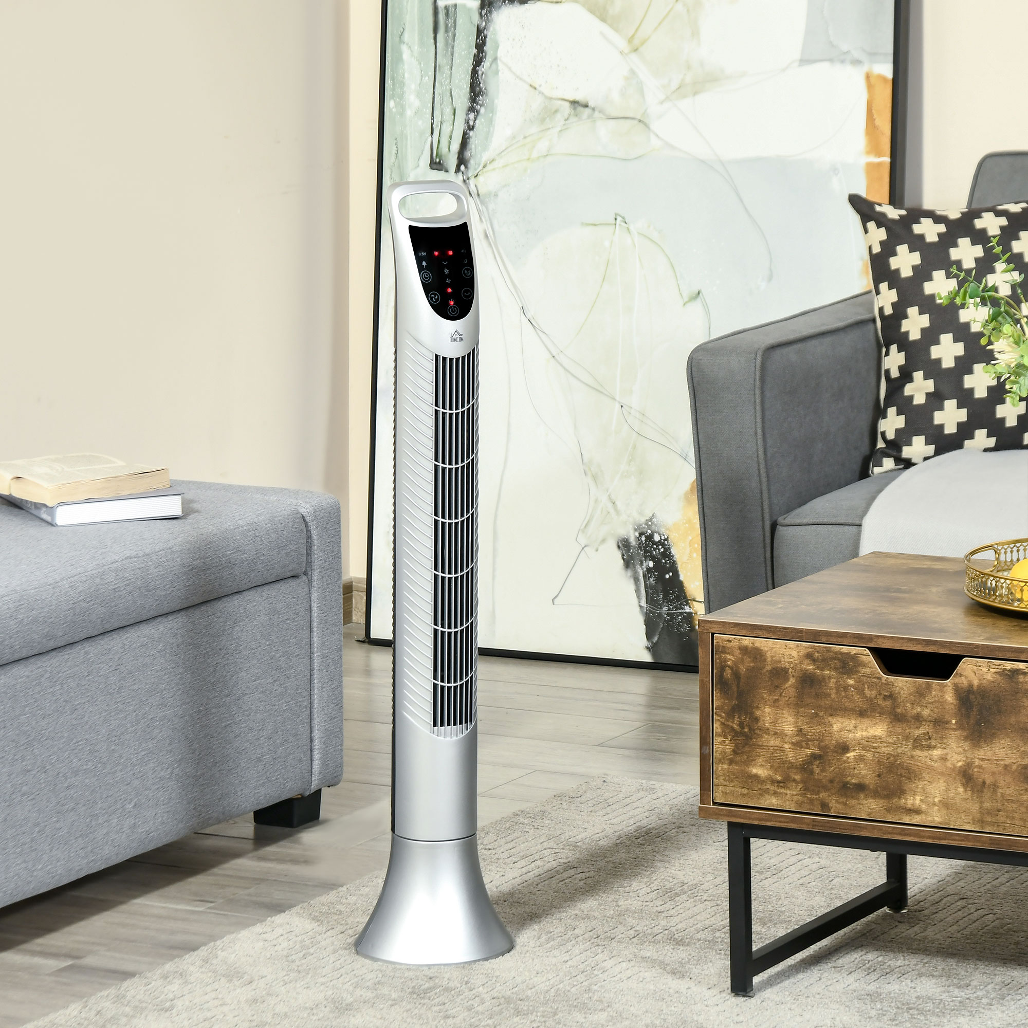 HOMCOM Freestanding Tower Fan, 3 Speed 3 Mode, 7.5h Timer, 70 Degree ...