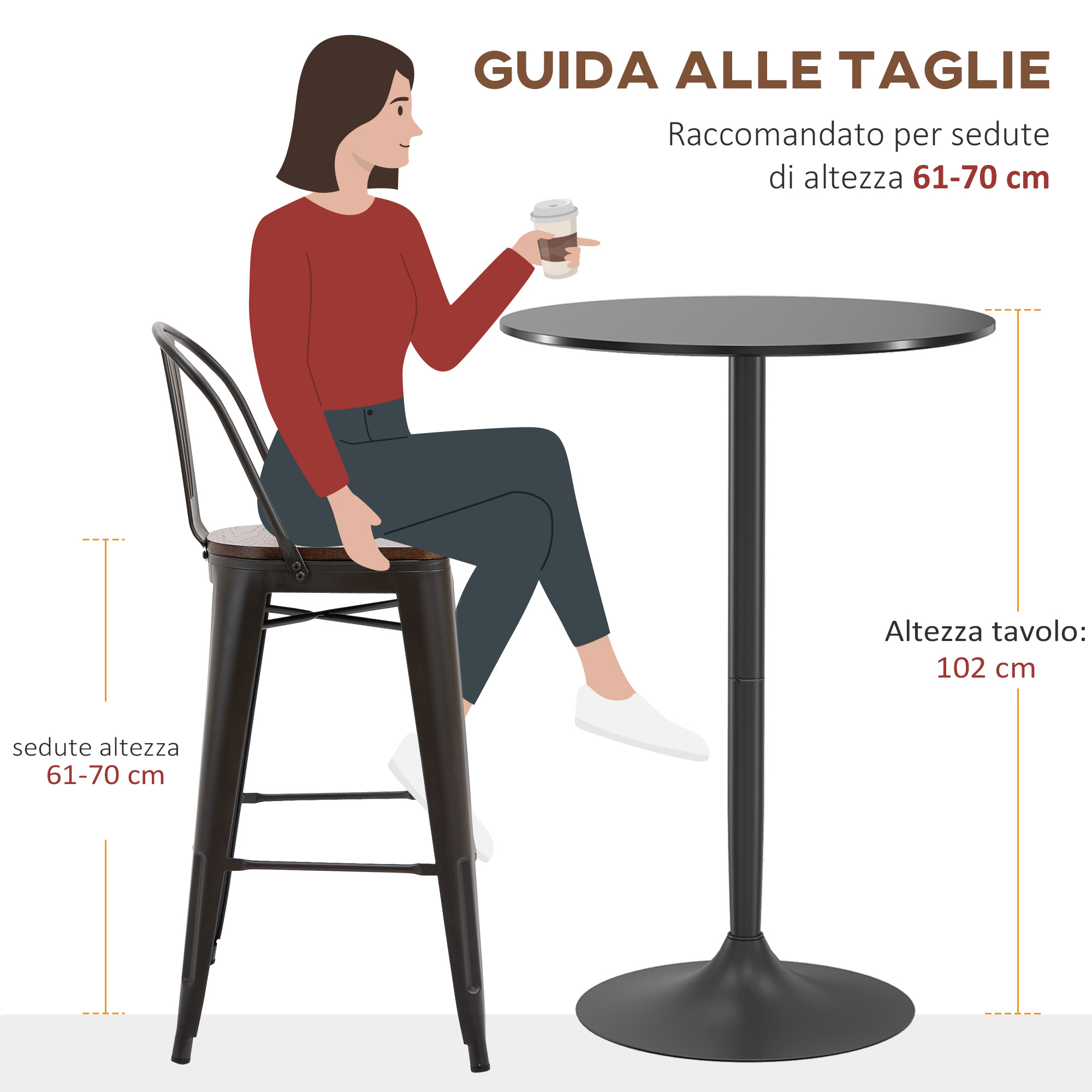 HOMCOM Tavolo Alto da Bar Rotondo in Acciaio e MDF Ø70x102cm Nero ...