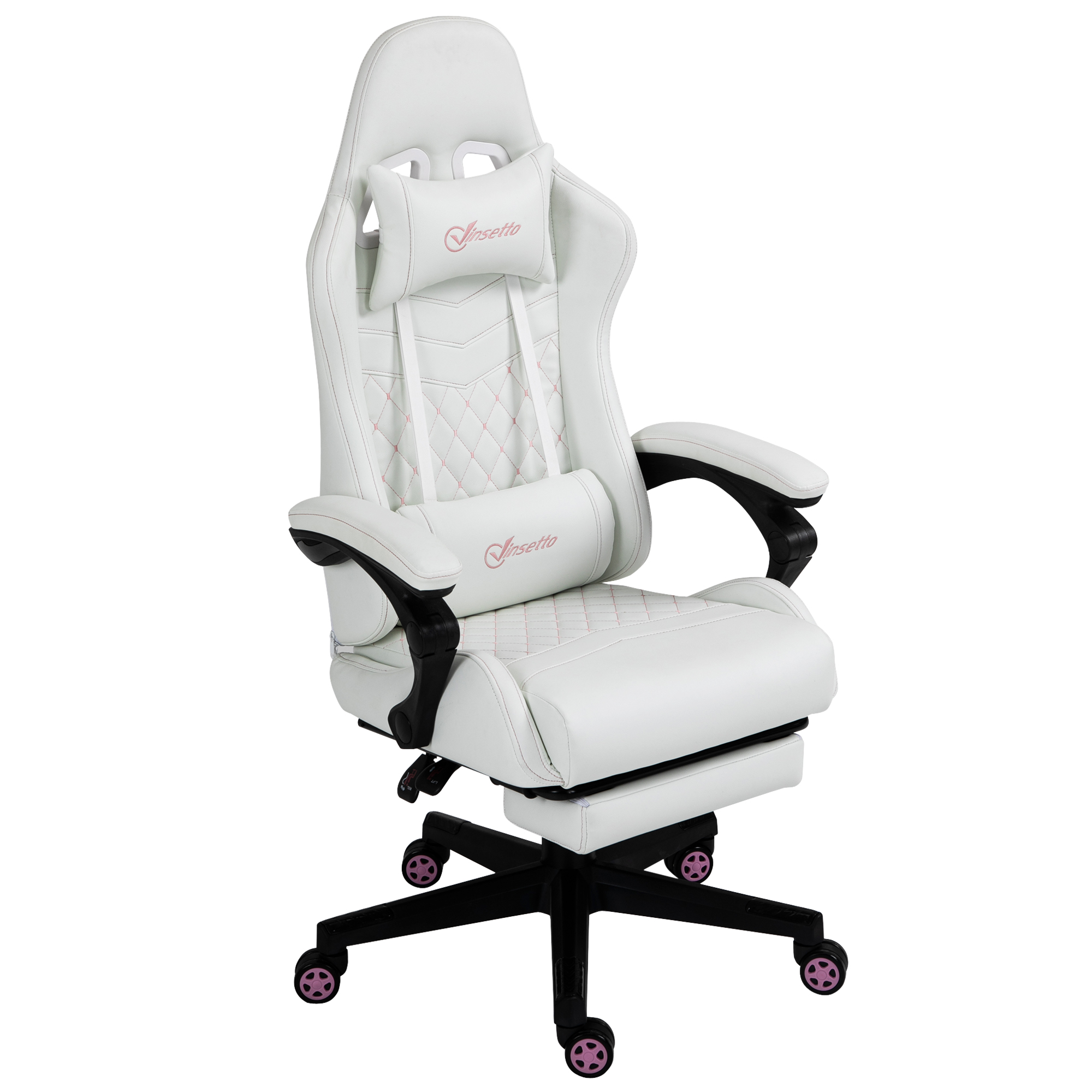 Vinsetto Racing Gaming Chair with Swivel Wheel Footrest PU Leather Recliner Gamer Desk for Home Office White Aosom UK