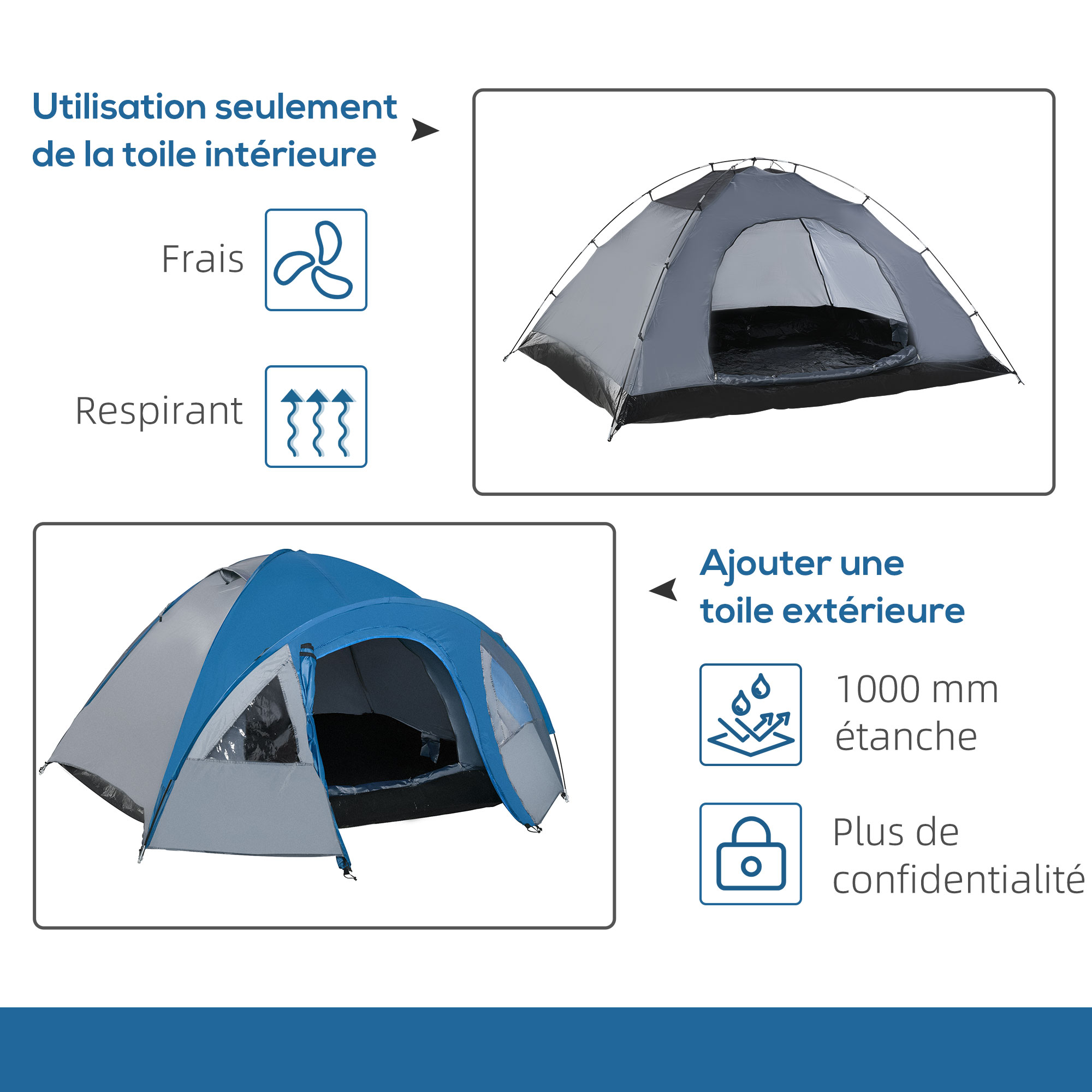Outsunny Tente Instantanée Tente de Camping Automatique Imperméable 4 ...