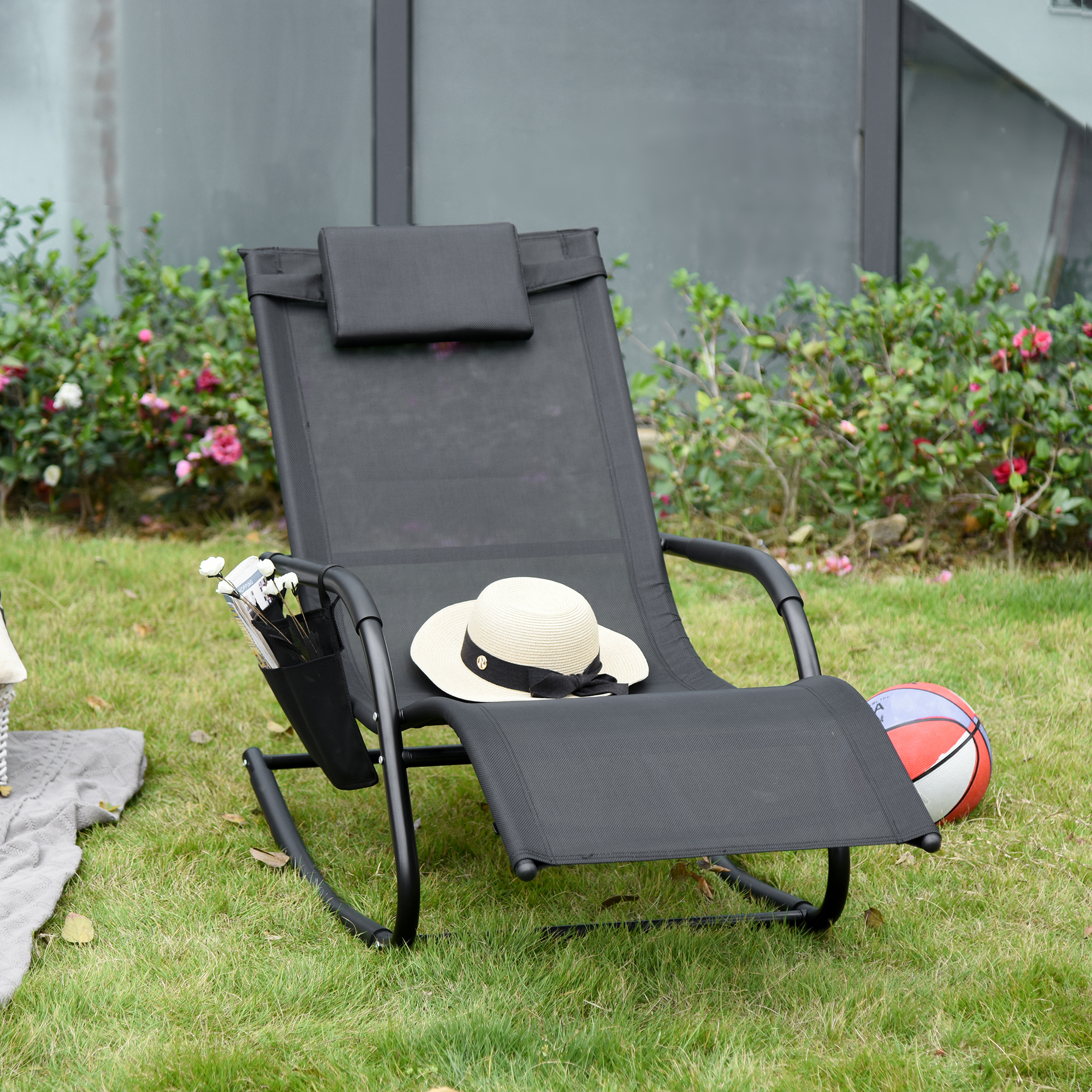 Outsunny Breathable Mesh Rocking Chair Patio Rocker Lounge Black | AOSOM UK