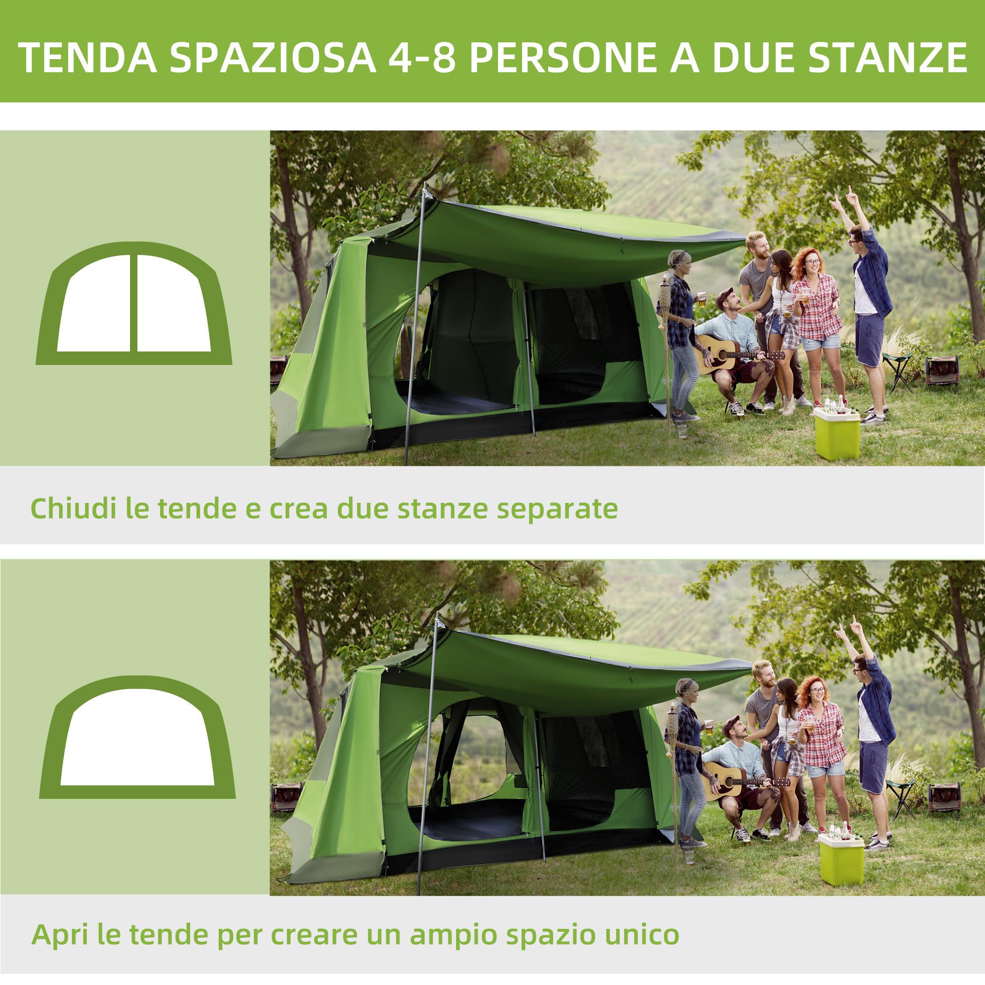 Outsunny Tenda da Campeggio con Veranda, Tenda Famigliare per 4 Persone ...