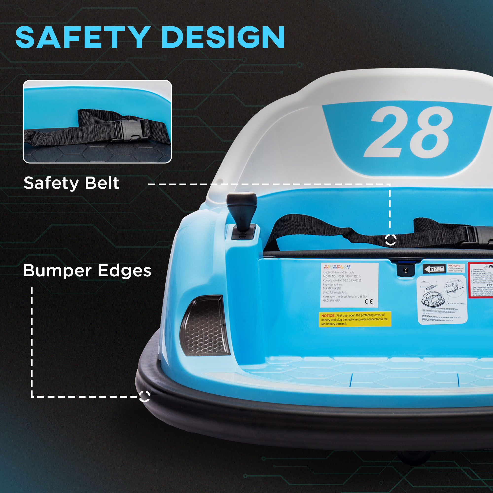 AIYAPLAY 360° Rotation Kids Bumper Car, 12V Waltzer Car with Remote ...