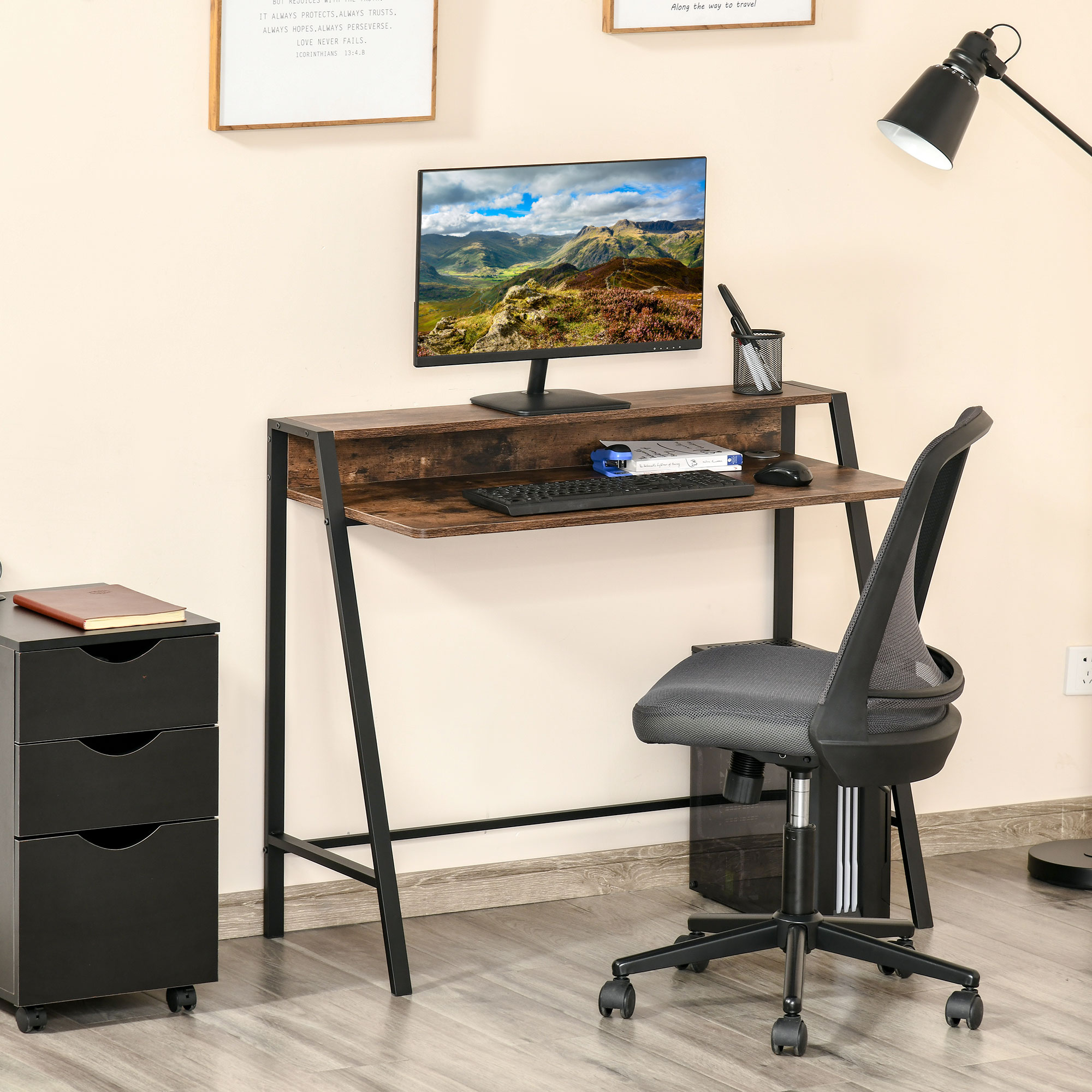 HOMCOM 2-Tier Workstation Computer Laptop Desk Table with Storage Shelf ...