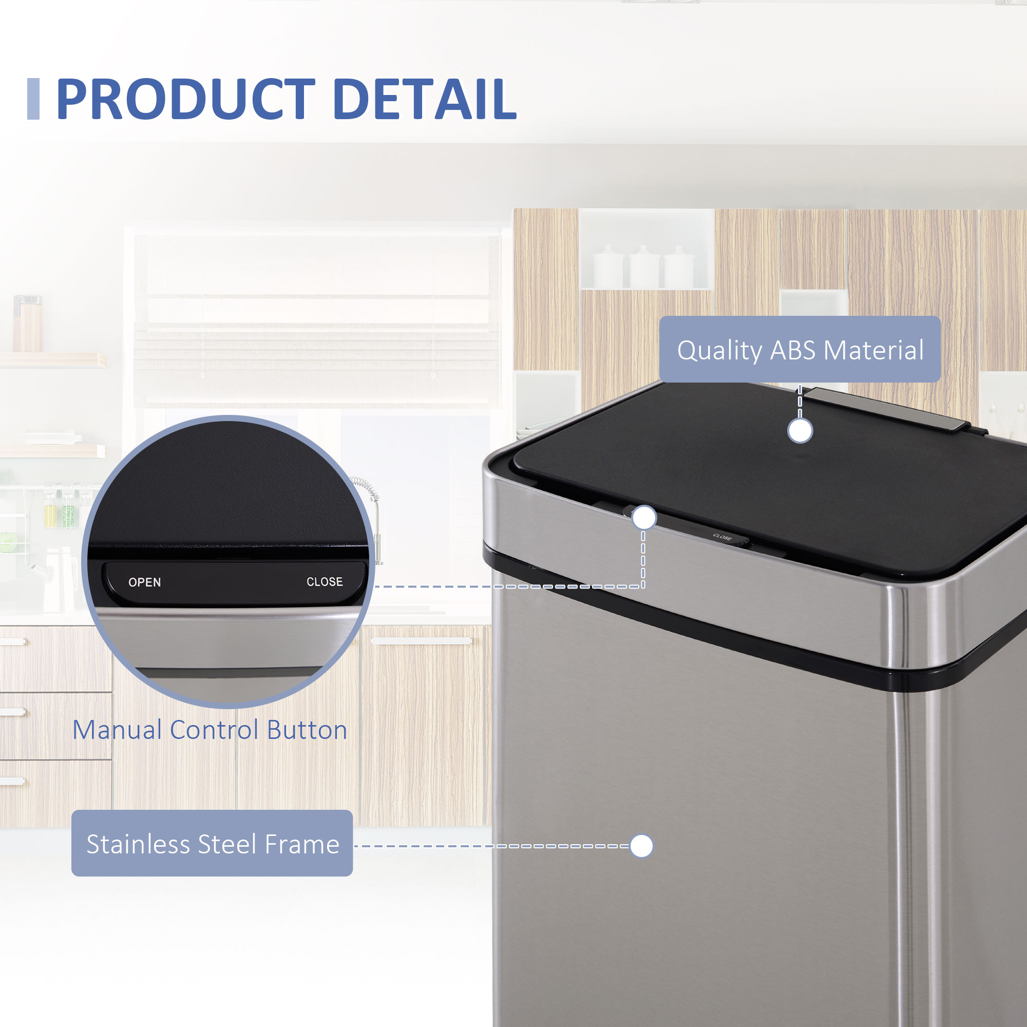 HOMCOM Sensor Kitchen Bin Motion Recycling Sensor Rubbish Bin 72L ...
