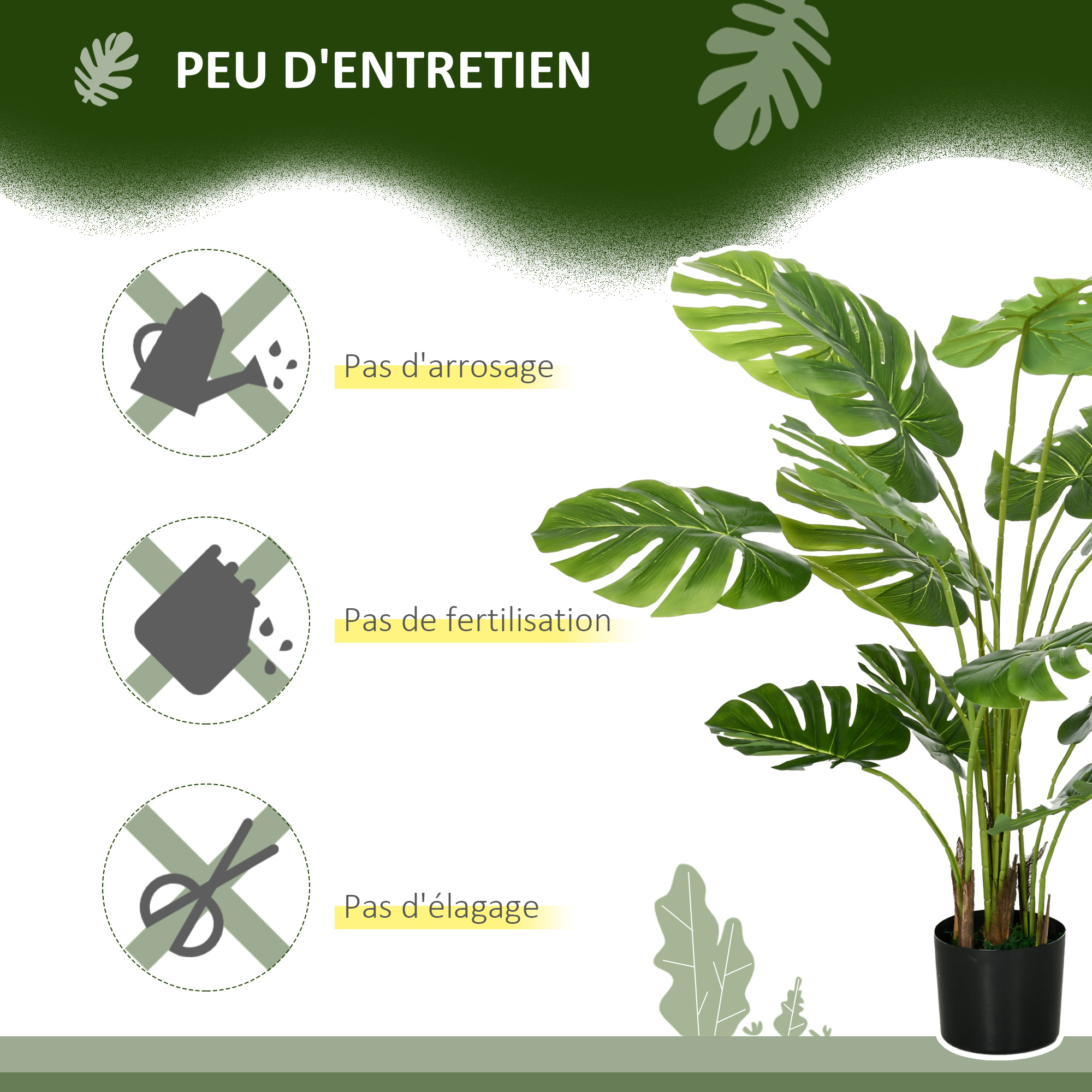 HOMCOM Lot de 2 plantes artificielles Monstera deliciosa avec pot ...