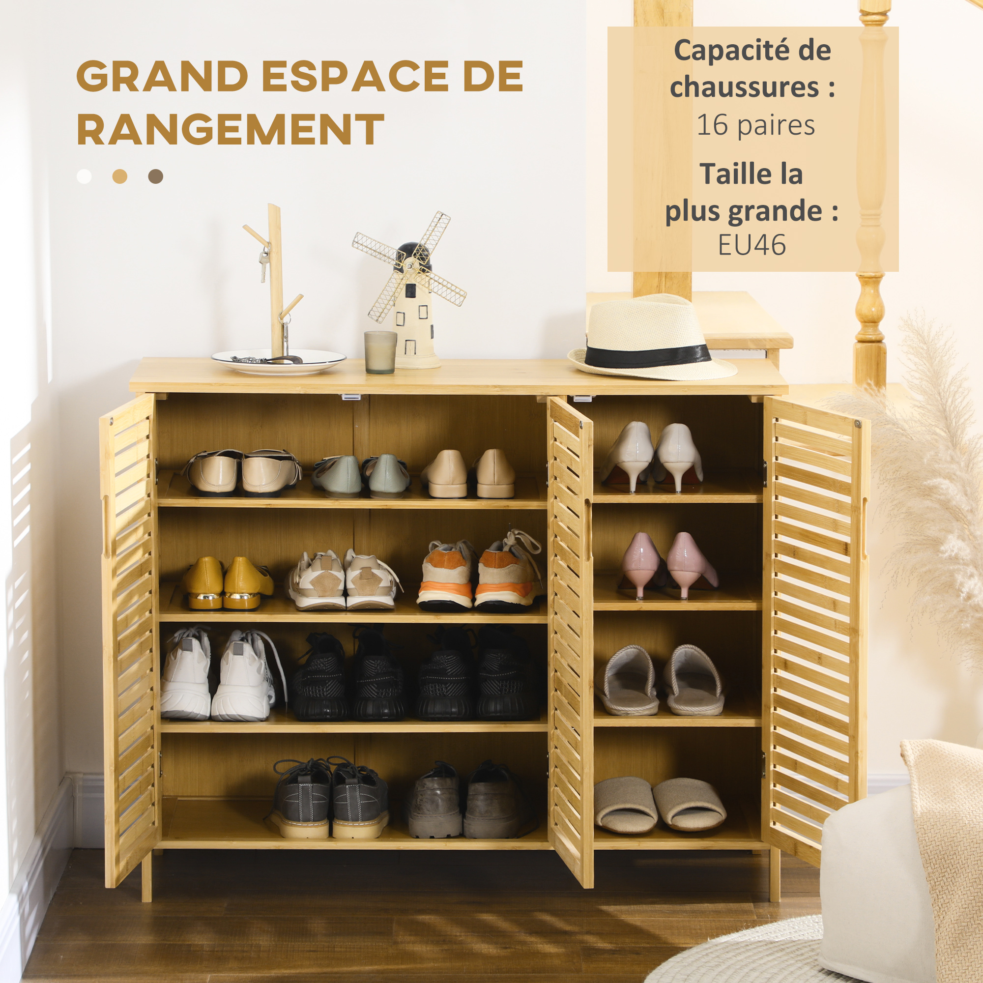 HOMCOM Meuble à chaussures armoire à chaussures style naturel - 2 ...