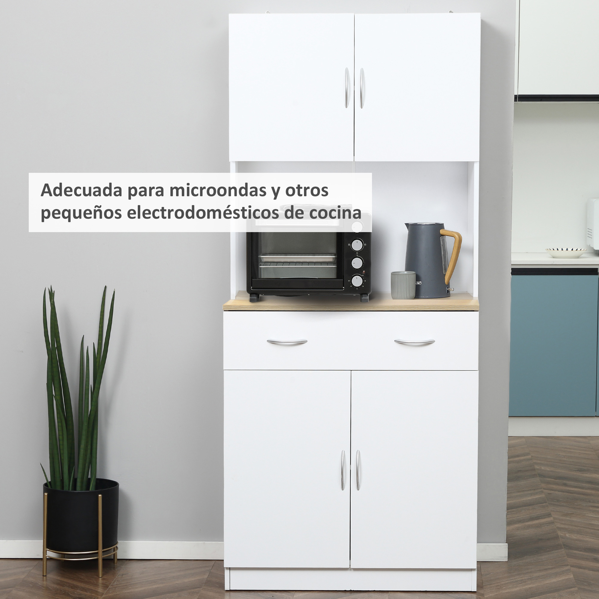 HOMCOM alacena moderna para cocina con Cajón 4 Puertas y Estantes ...