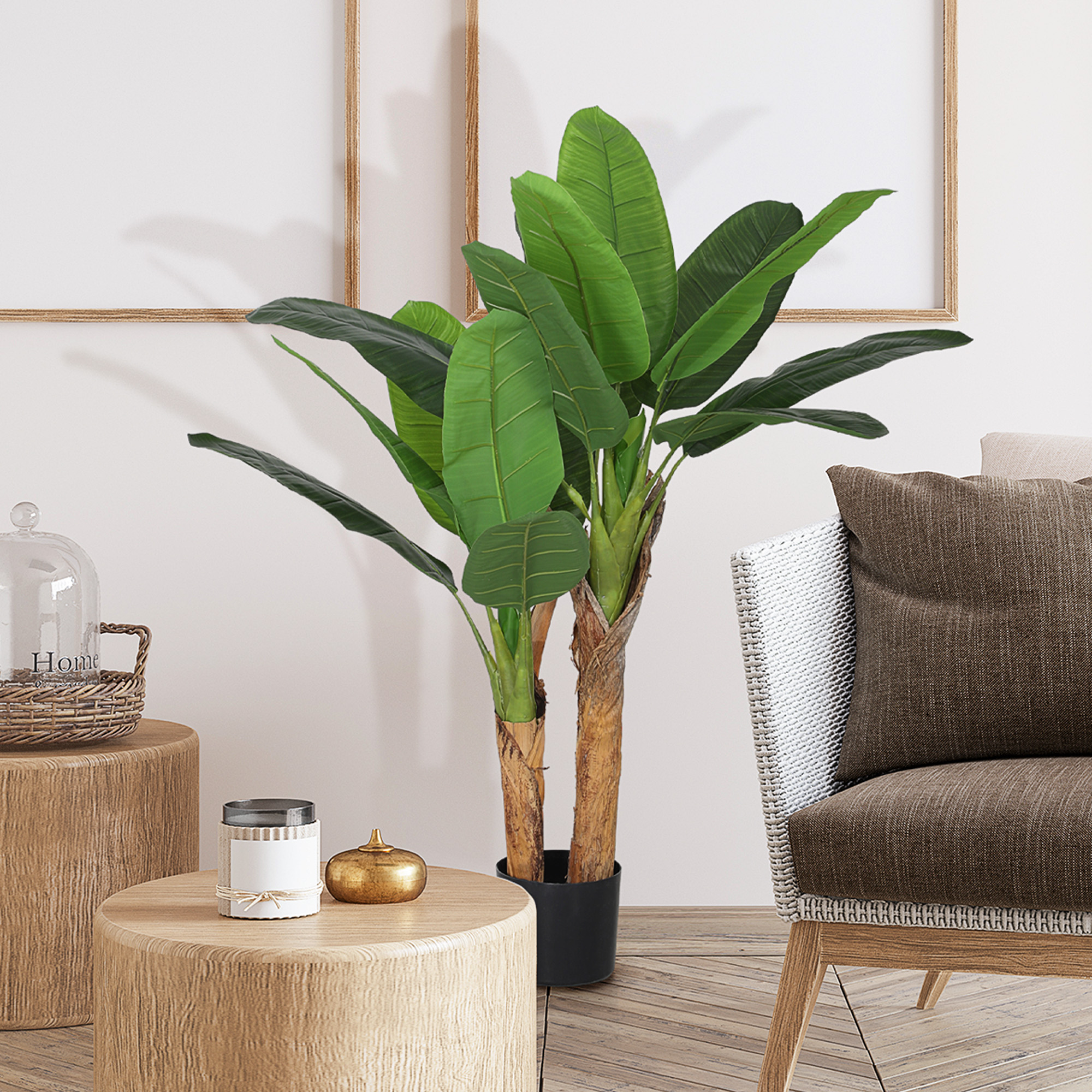 HOMCOM Planta Artificial Bananera de 120 cm con Maceta y 15 Hojas ...