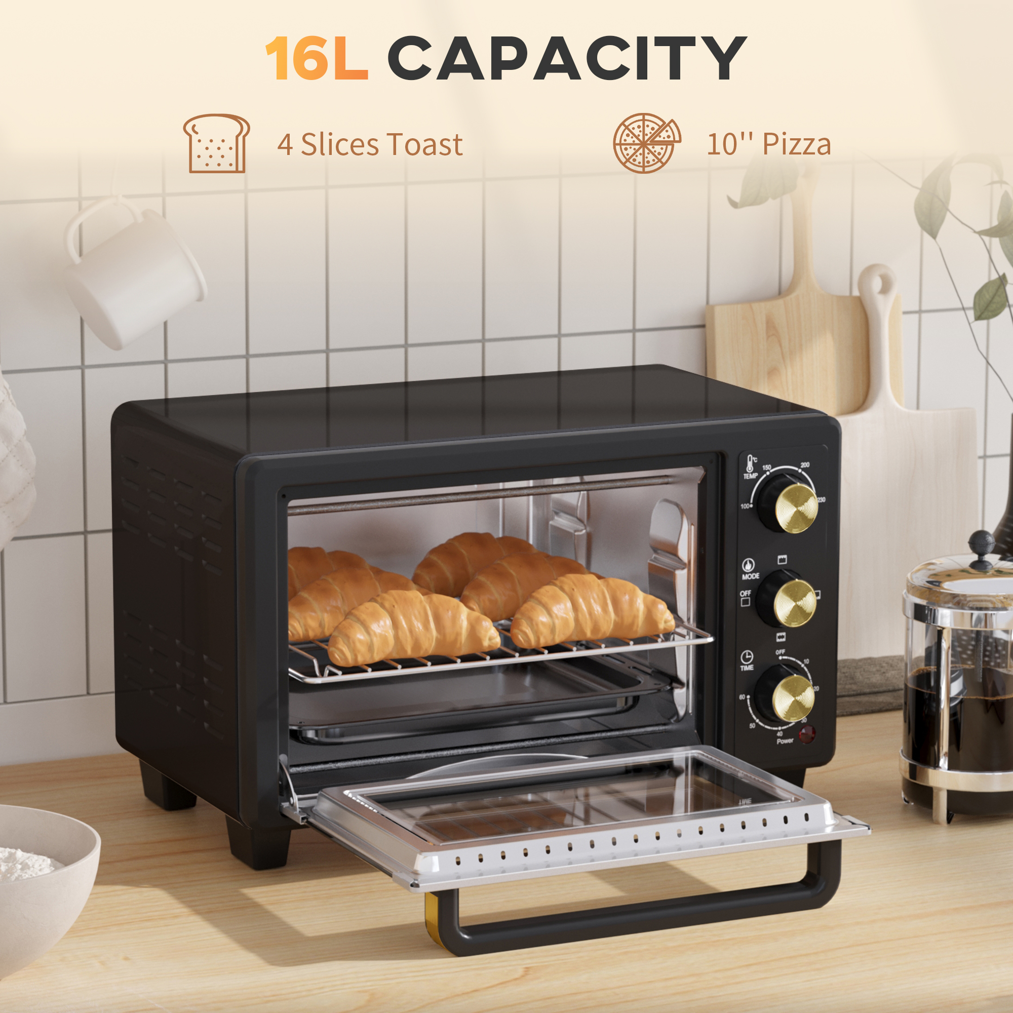 HOMCOM Mini Oven, 16L Countertop Electric Grill, Toaster Oven with ...