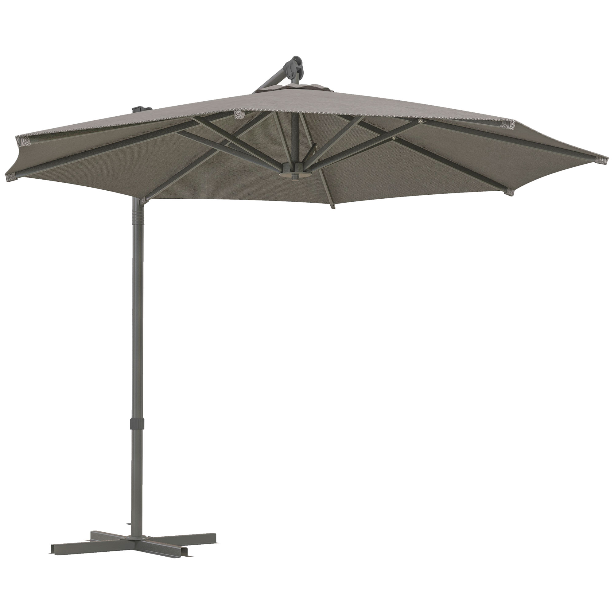 Outsunny 3m Overhanging Parasol, with 360° Rotating Movement - Dark ...