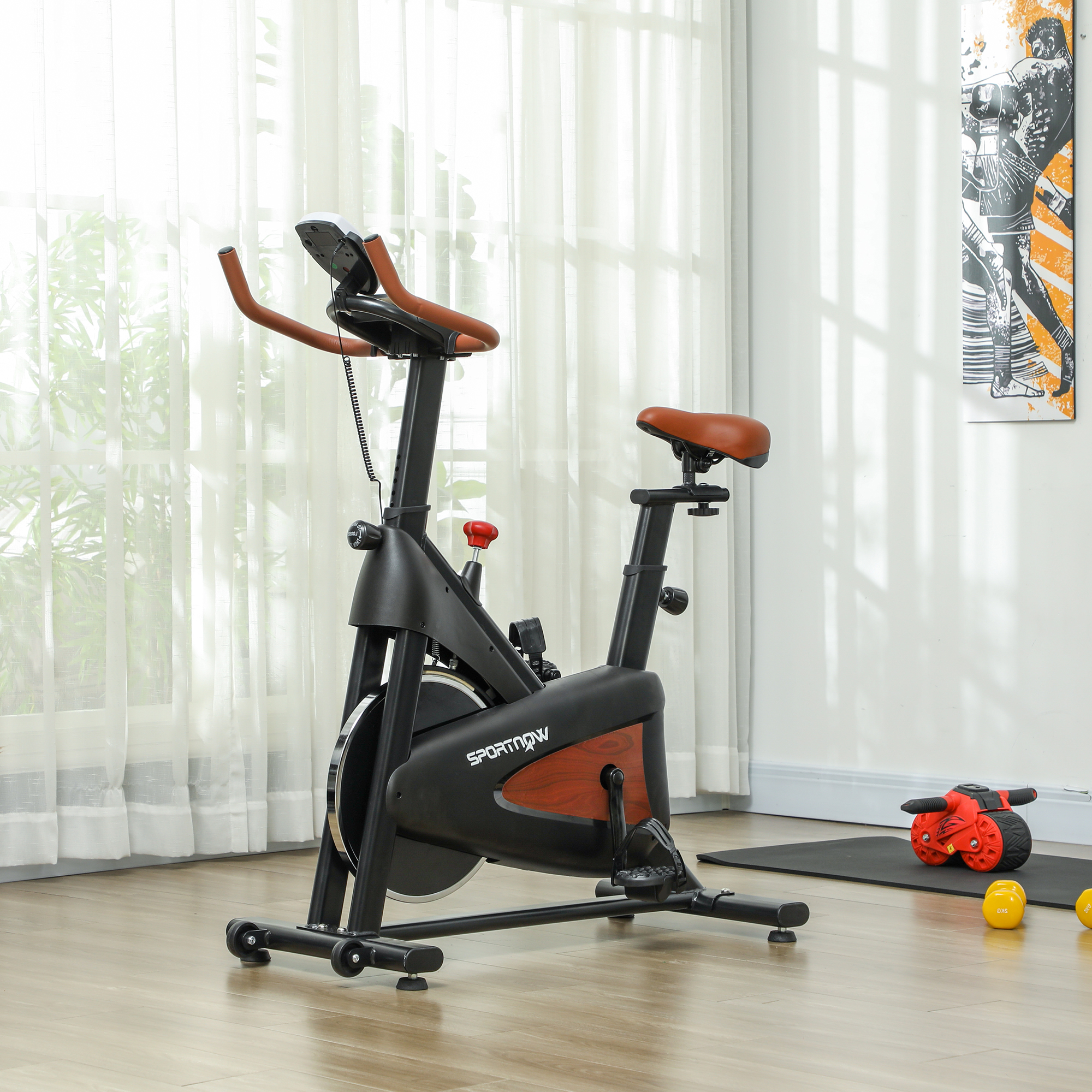 SPORTNOW Indoor Exercise Bike, Quiet Stationary Bike, Stylish Cycling ...