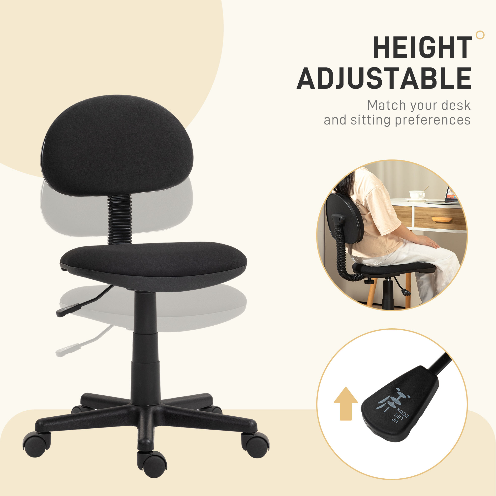 HOMCOM Small Armless Office Chair - Black | Aosom UK