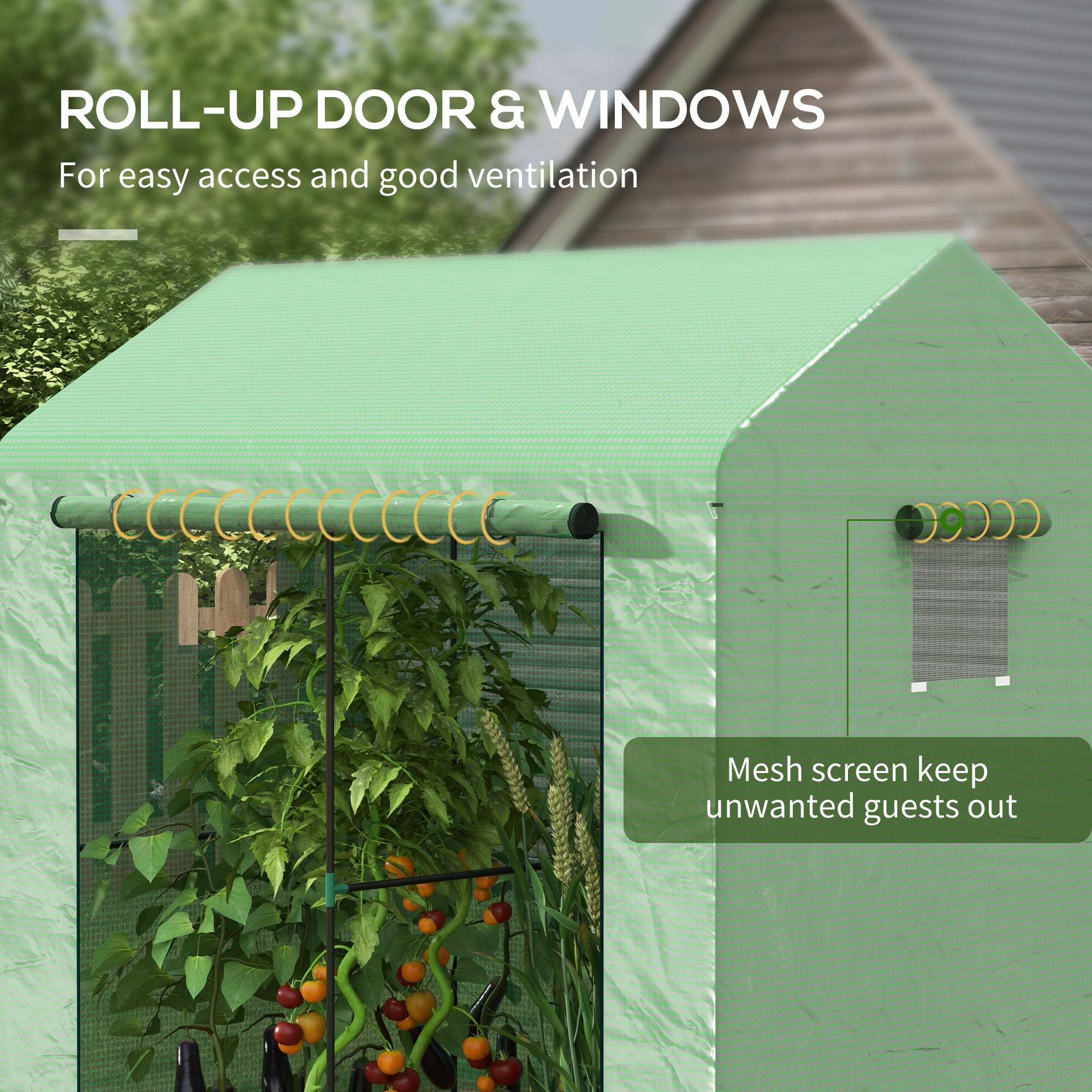 Outsunny Greenhouse, Walk-in Garden Grow House with Roll-up Door and ...