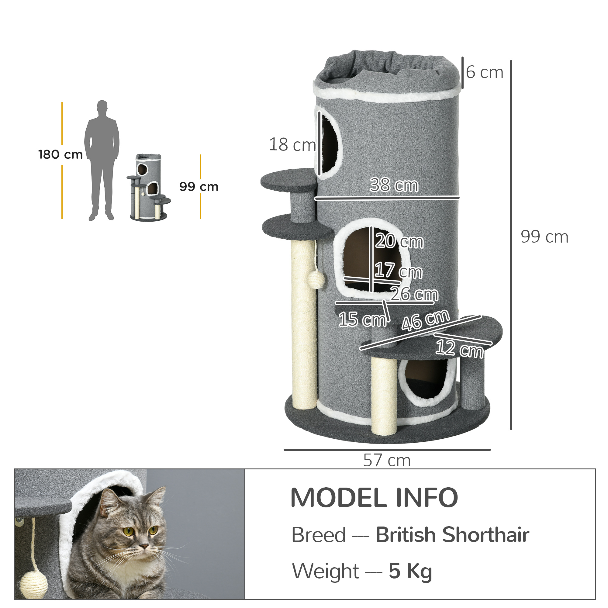PawHut Barrel Shaped Cat Tree with Sisal Scratching Posts, Cat Bed ...