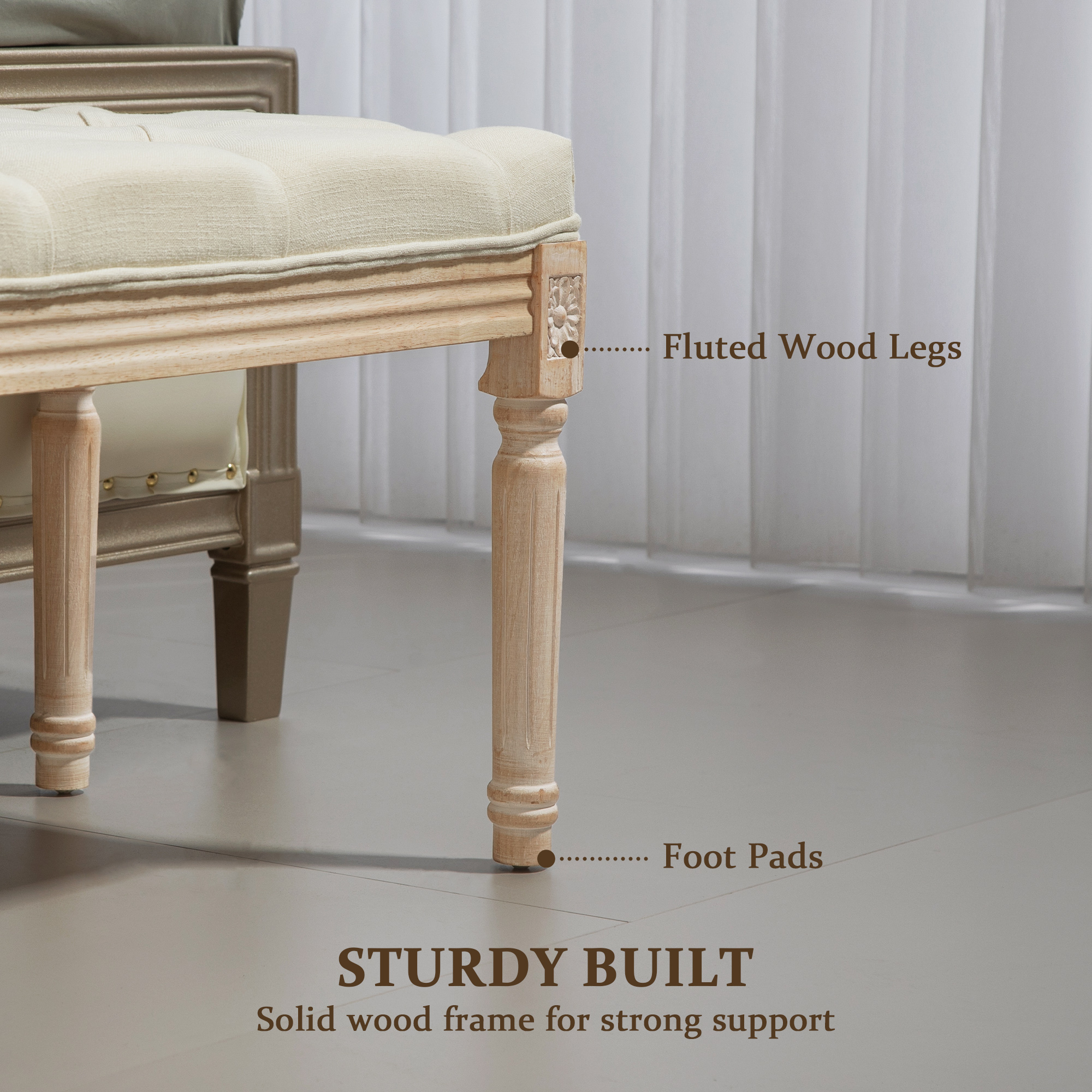 HOMCOM Vintage Wooden Bed End Bench - Cream White | Aosom UK