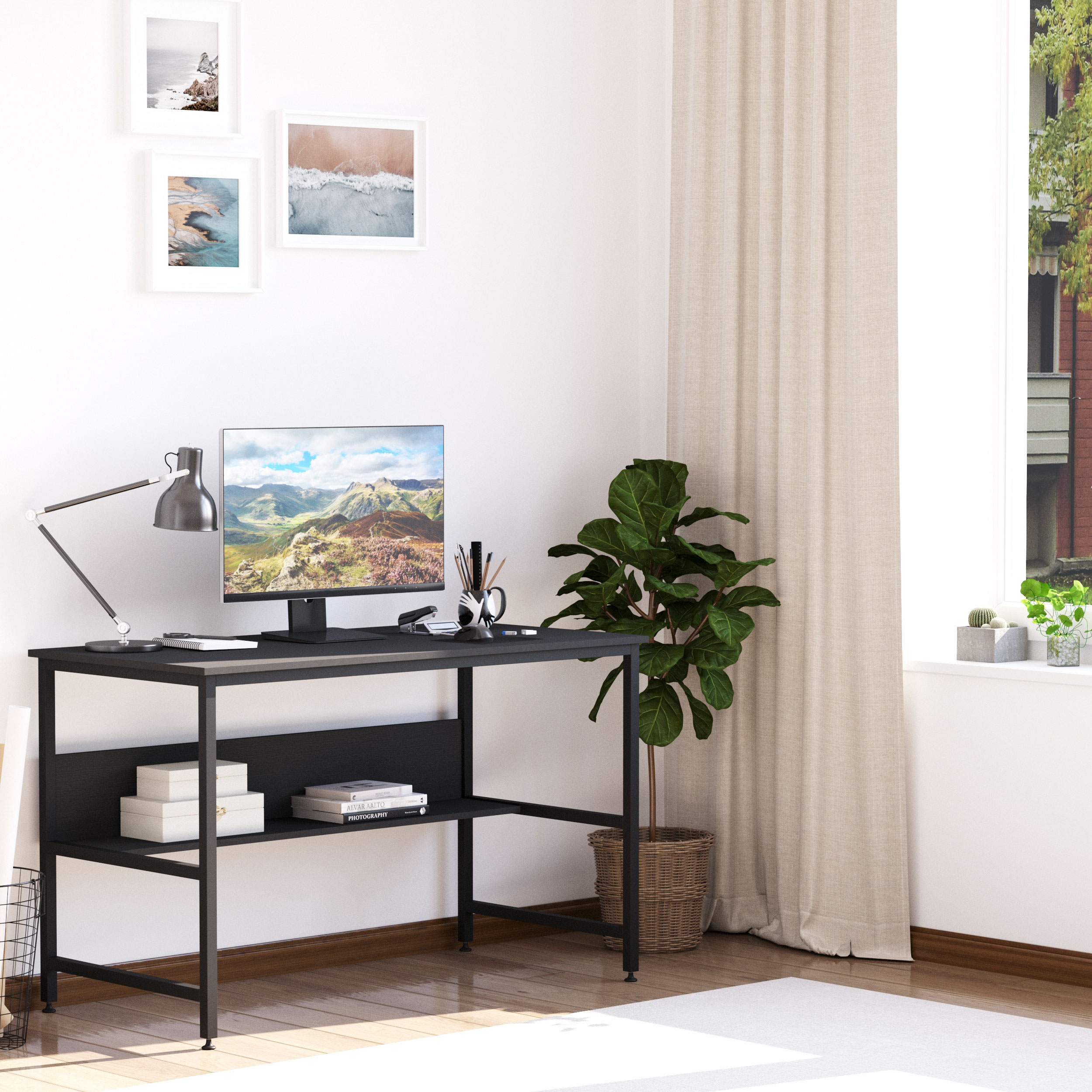 HOMCOM Computer Desk w/Storage Shelf Adjustable Feet Metal Frame Home ...