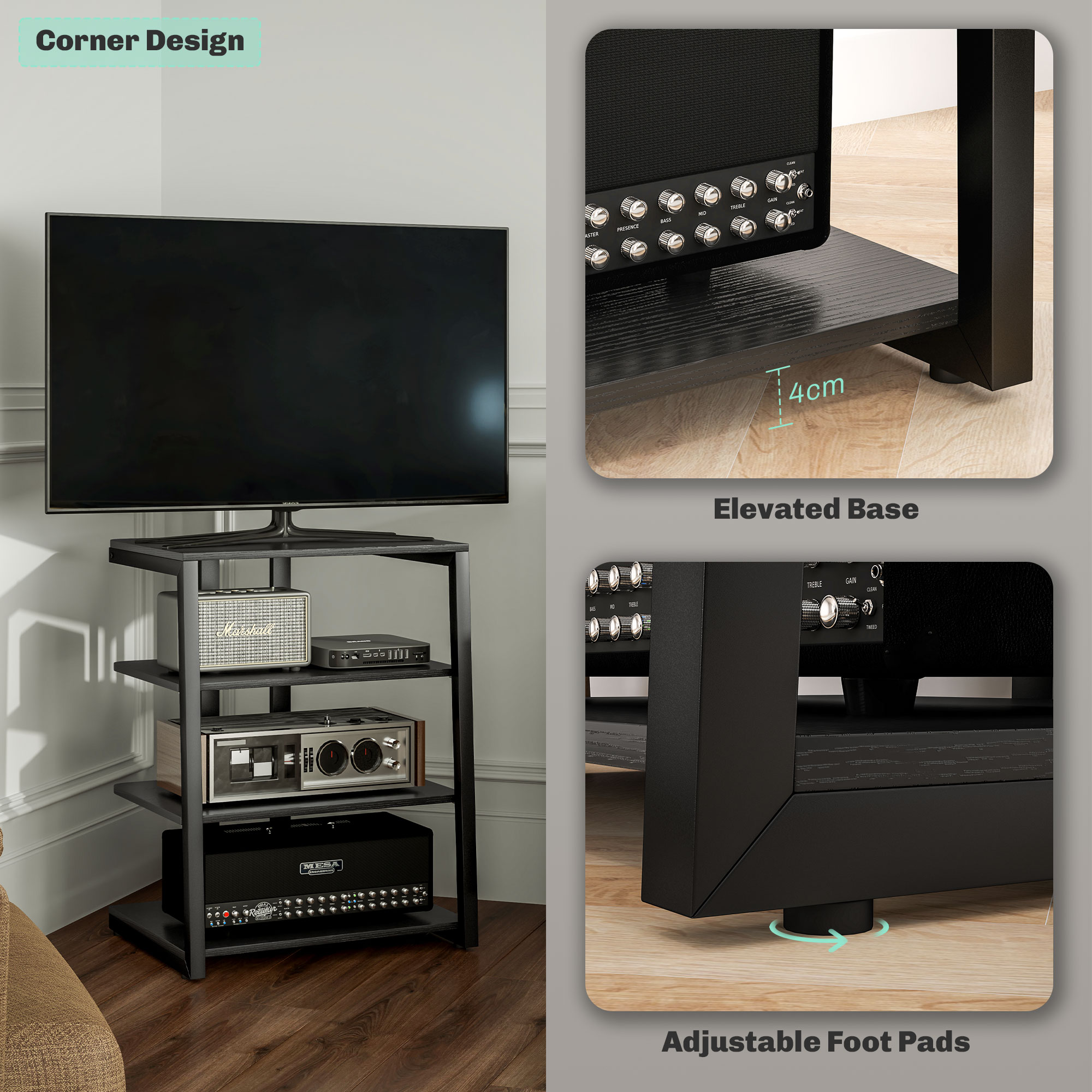 HOMCOM TV Stand Cabinet for 28 Inch TVs, Corner TV Unit with Open ...
