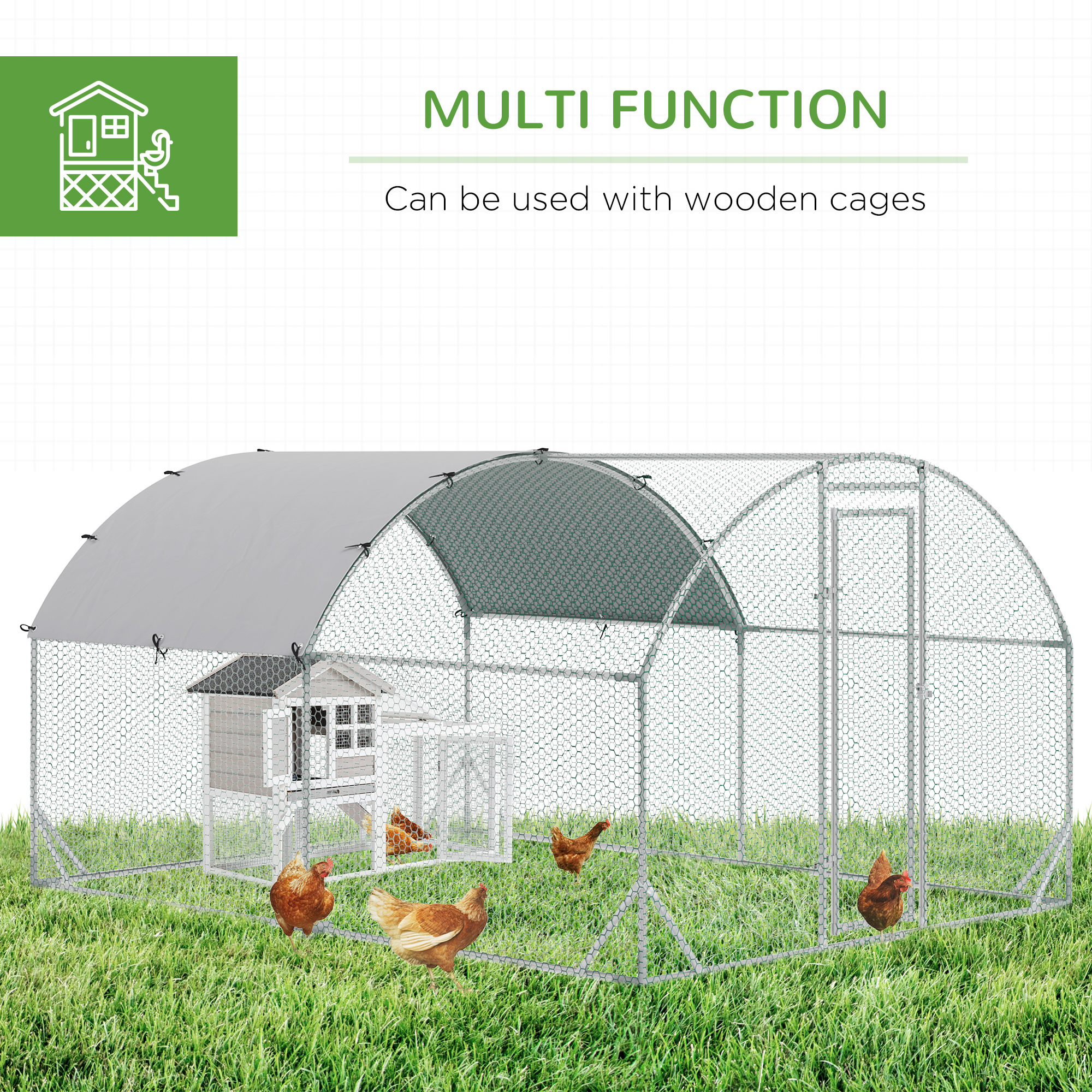 PawHut Walk In Chicken Run Galvanized Chicken Coop Hen Poultry House ...