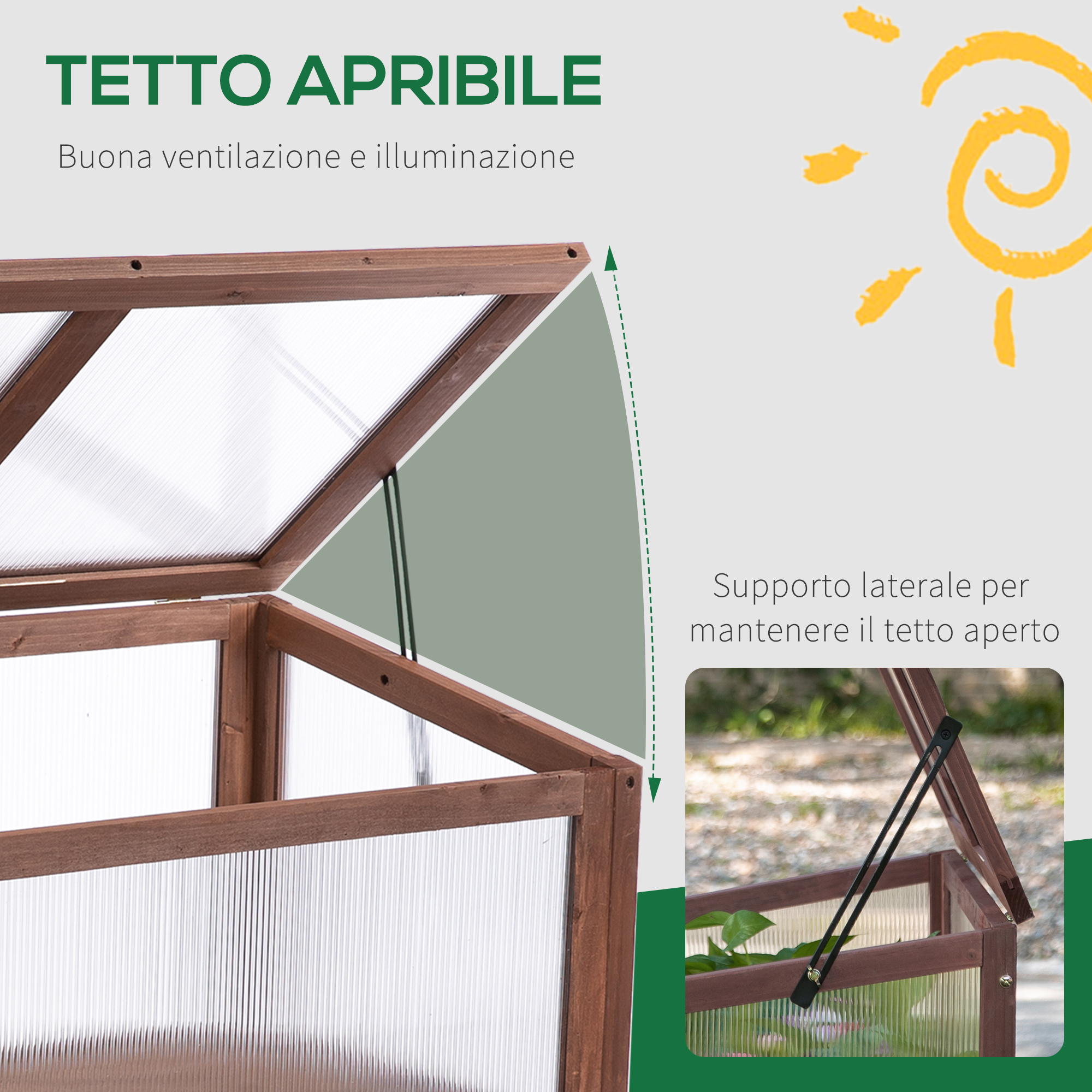 Outsunny Mini Serra da Giardino Rialzata in Legno e Policarbonato con ...