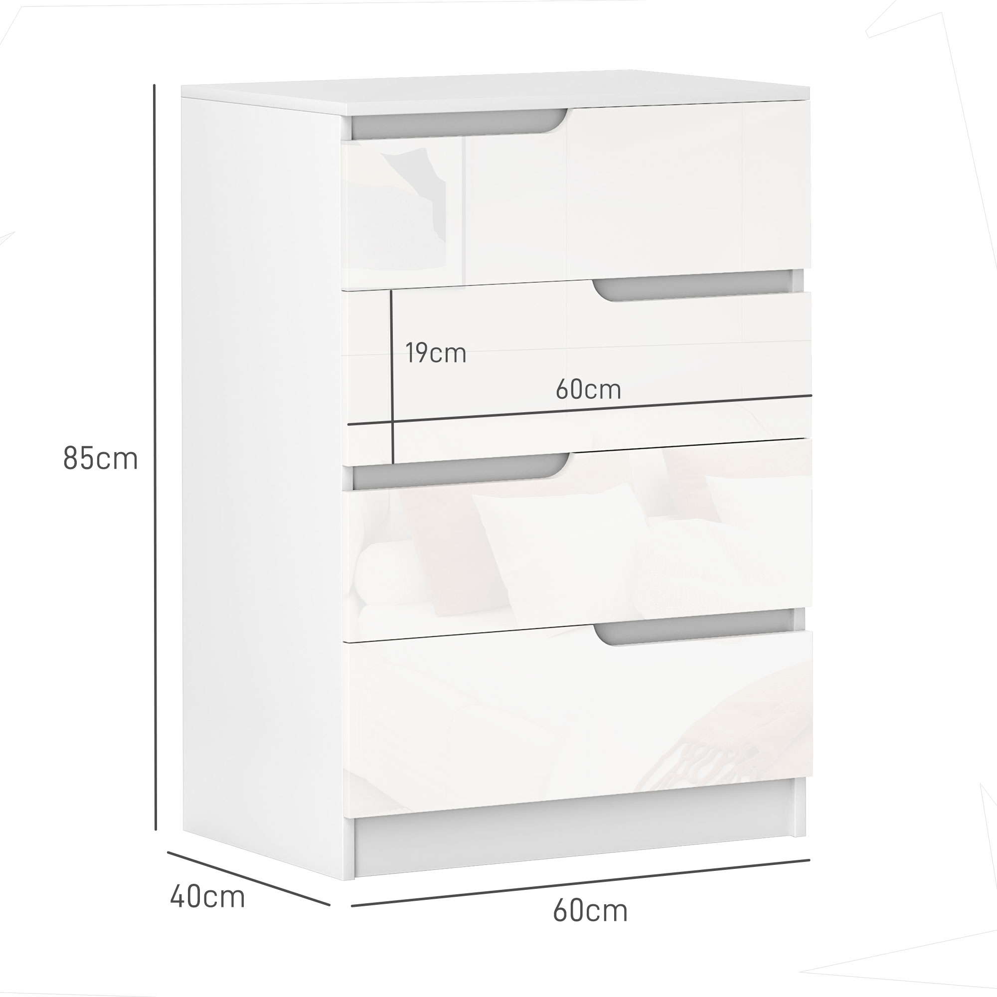 HOMCOM Cómoda con 4 Cajones Cómoda de Dormitorio Moderno con Anti ...
