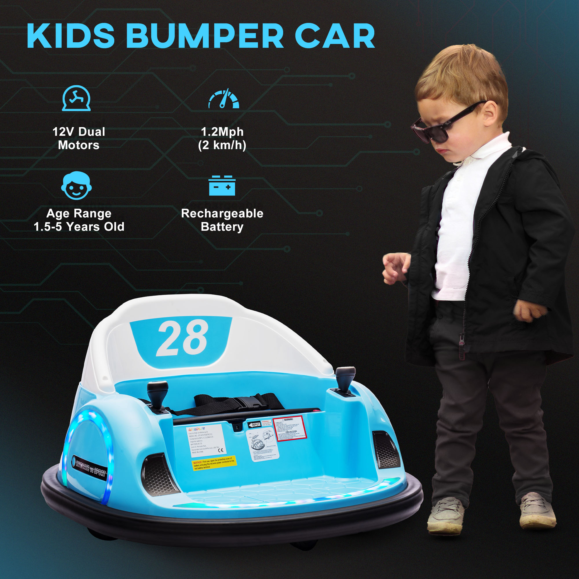 AIYAPLAY 360° Rotation Kids Bumper Car, 12V Waltzer Car with Remote ...