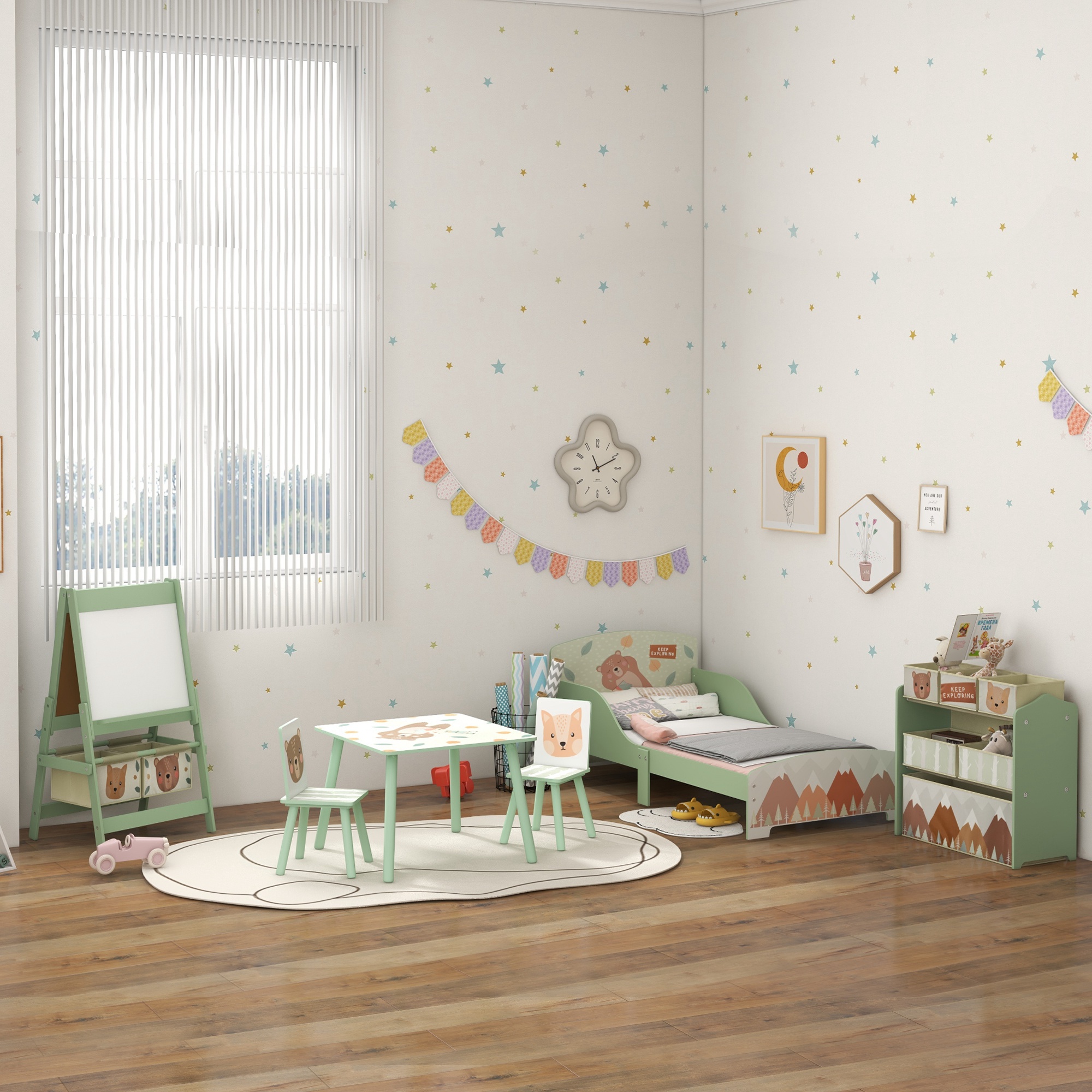 ZONEKIZ Set de Mesa y 2 Sillas Conjunto de Muebles Infantiles de 3 ...