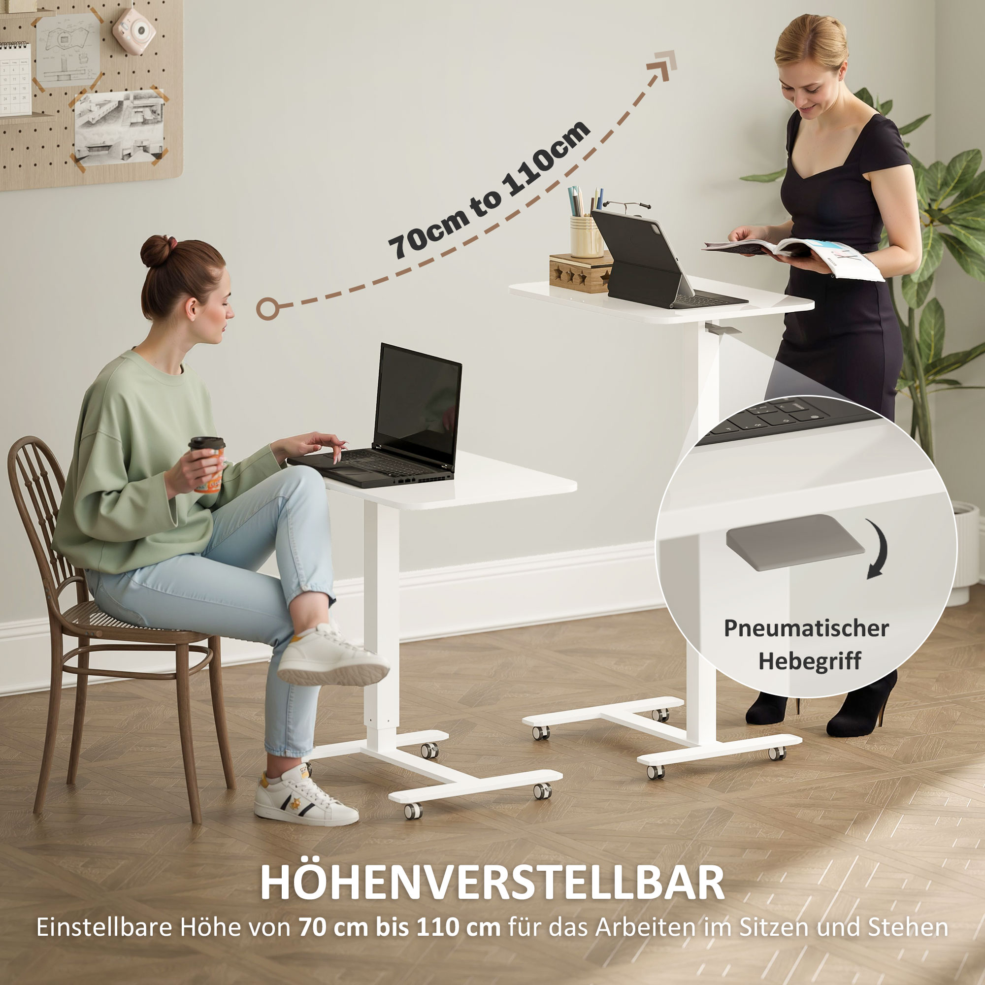 HOMCOM Stehpult Höhenverstellbar inkl. 4 Rollen C-Form 65 cm x 48 cm x ...