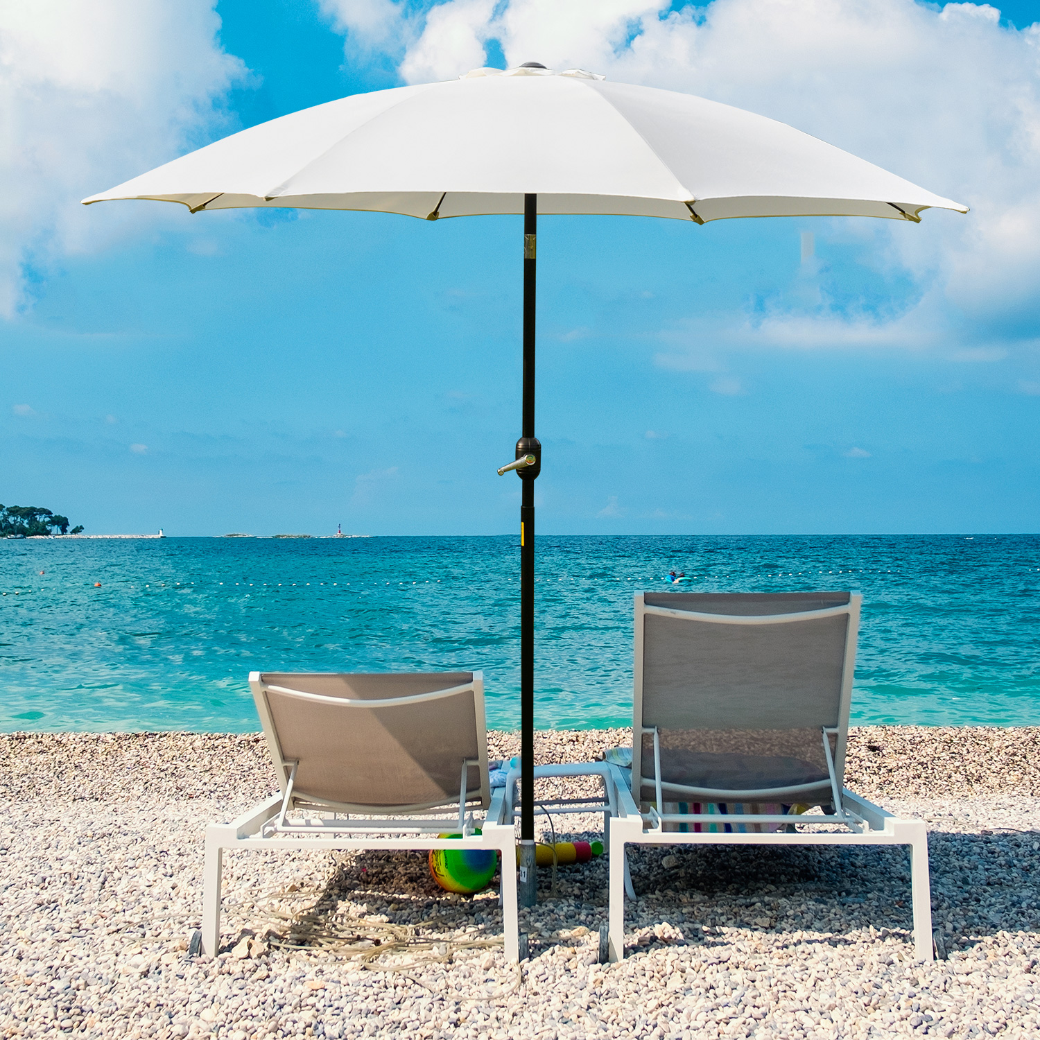 Outsunny Φ2.6M Umbrella Parasol-Cream White | Aosom.co.uk