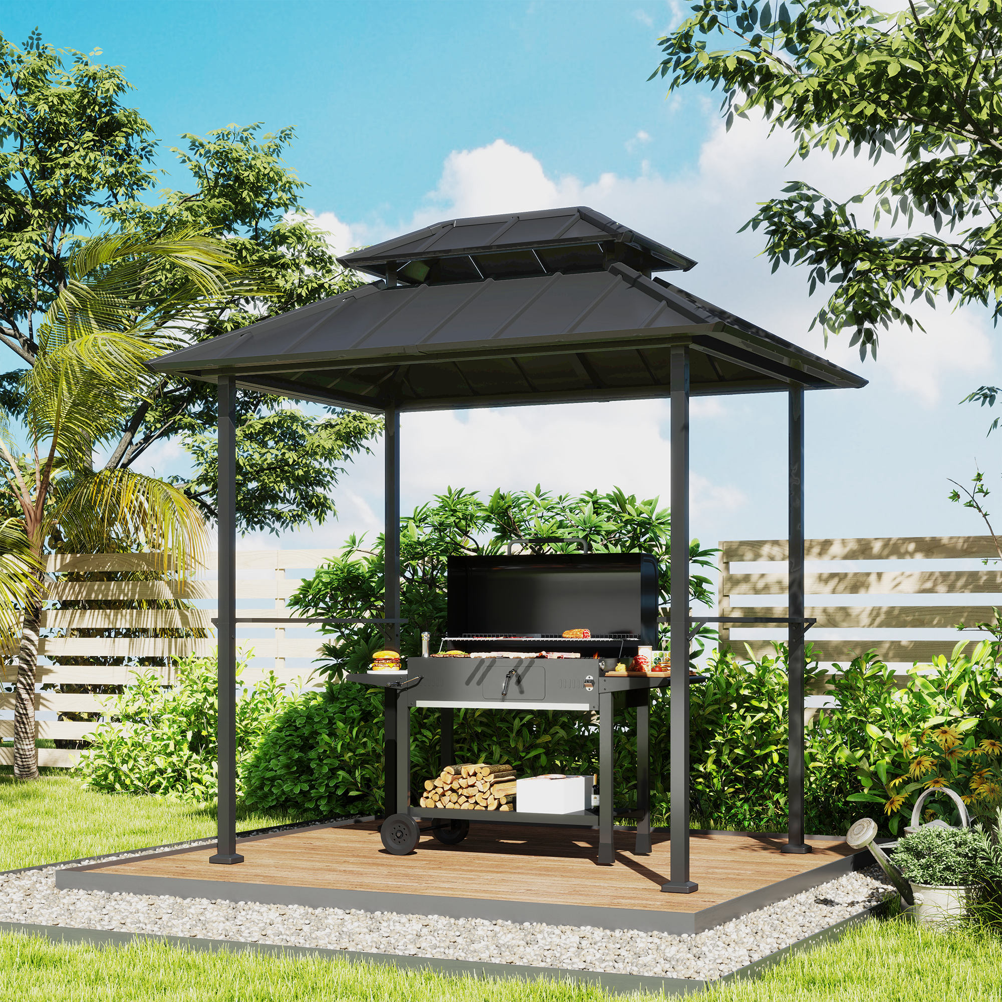 Outsunny Tonnelle de barbecue abri barbecue à double-toit rigide avec 2 ...