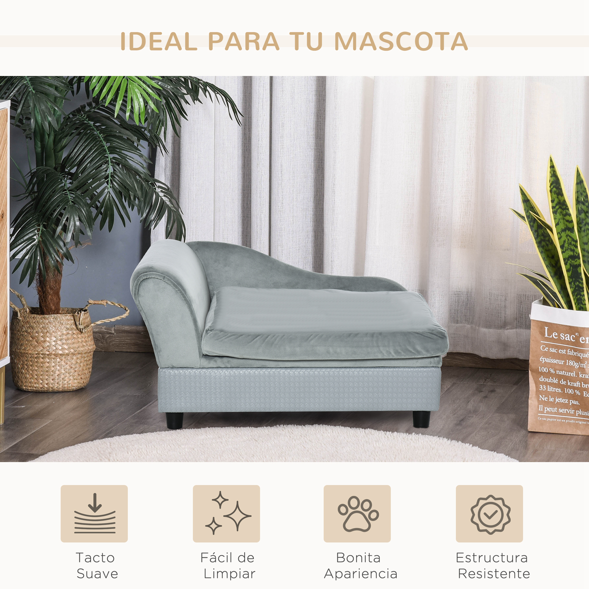PawHut Sofá para Perros con Almacenaje Oculto y Cojín Diván para ...