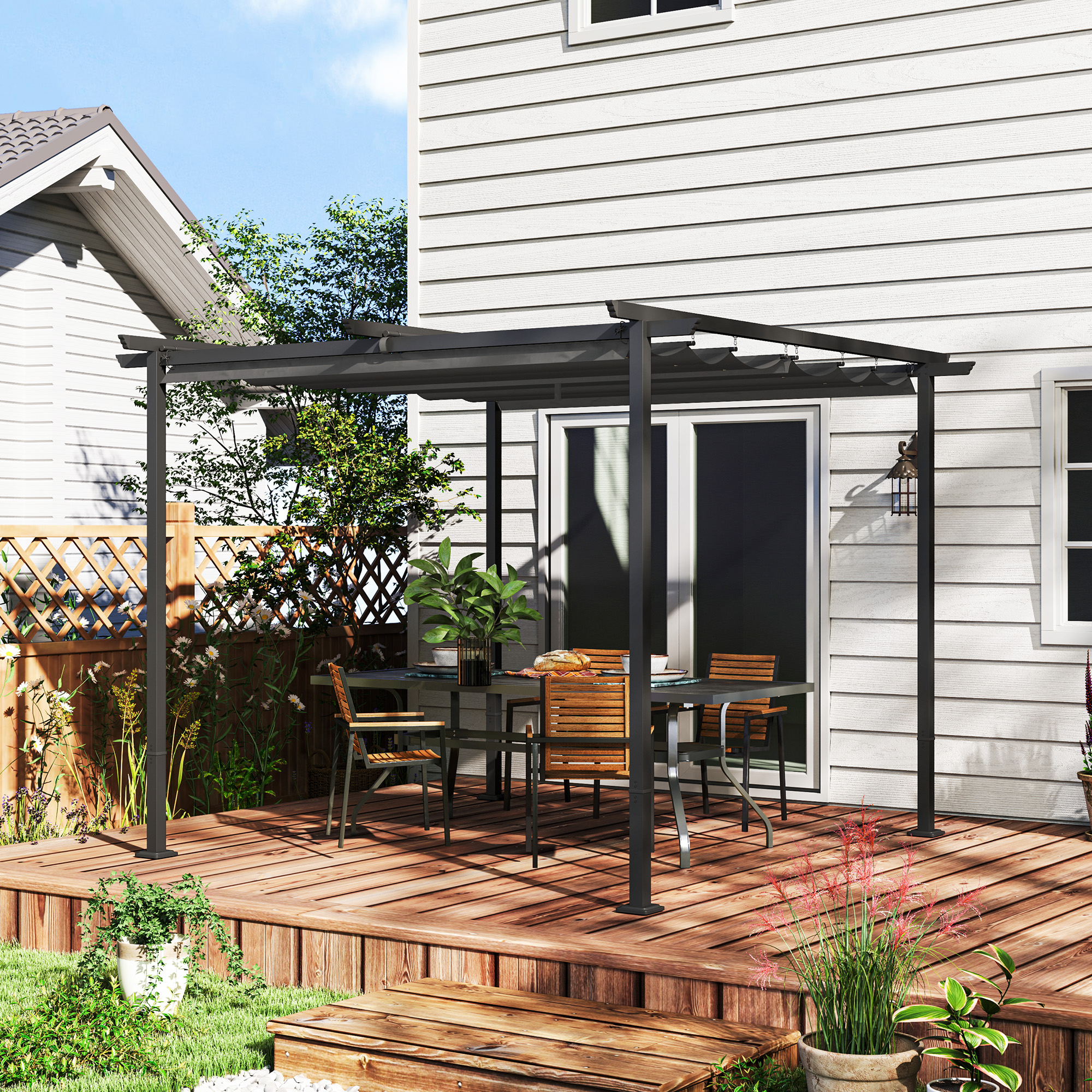 Outsunny Pergola de Jardin 3 x 3 m avec Auvent Réglable, Cadre en Métal ...