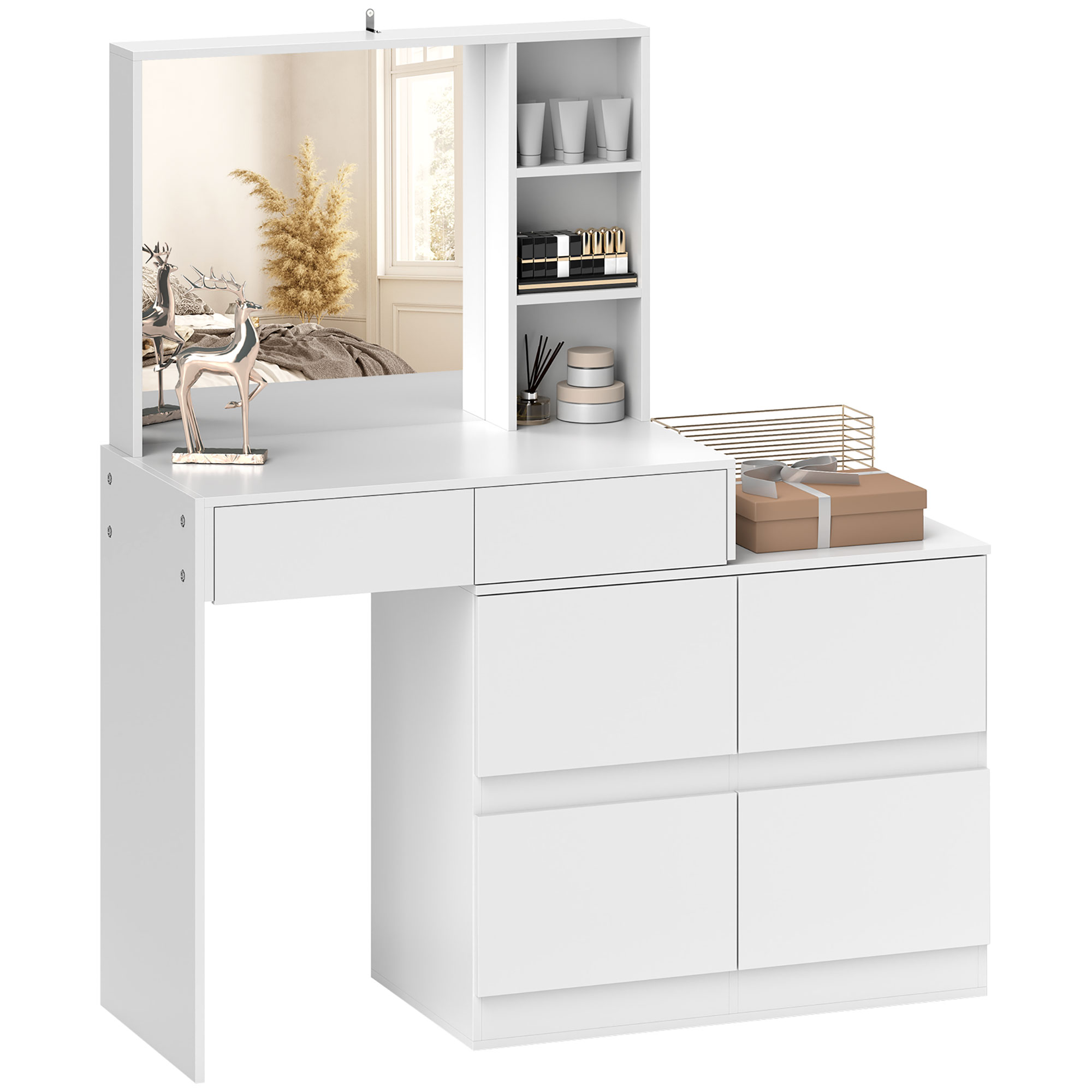HOMCOM Schminktisch, Make-up-Tisch mit großem Spiegel, 4 Schubladen, 3 ...