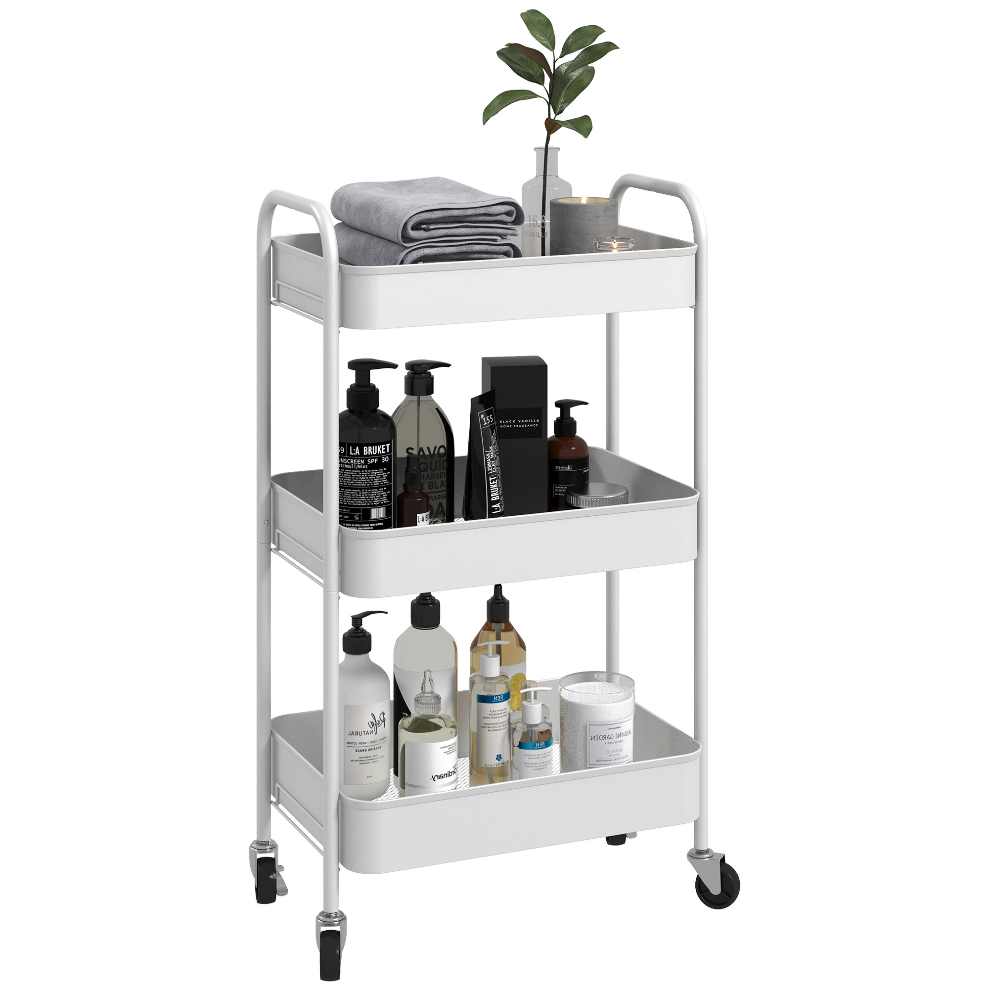 HOMCOM Three-Tier Steel Storage Trolley - White | Aosom UK