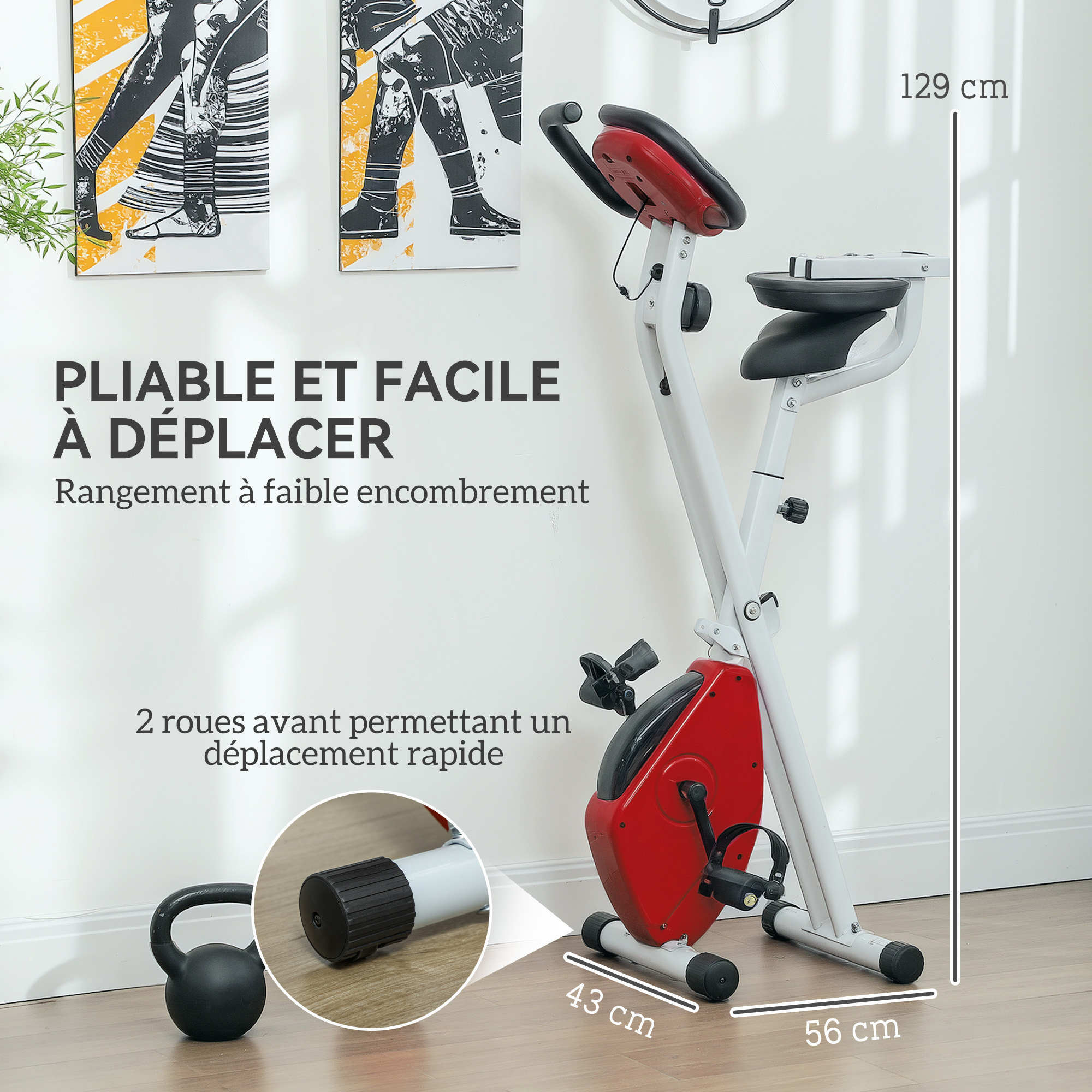 HOMCOM Vélo d'appartement pliable vélo de fitness vélo d'intérieur 8 ...