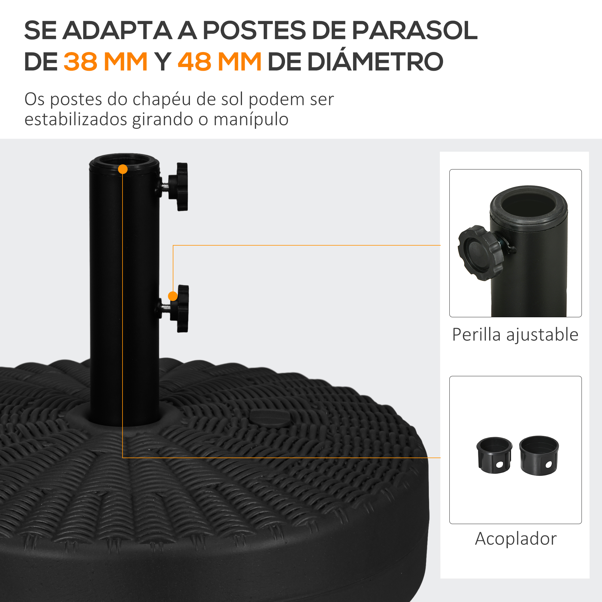 Outsunny Soporte para Parasol Rellenable de Agua 22 kg y Arena 29 kg ...