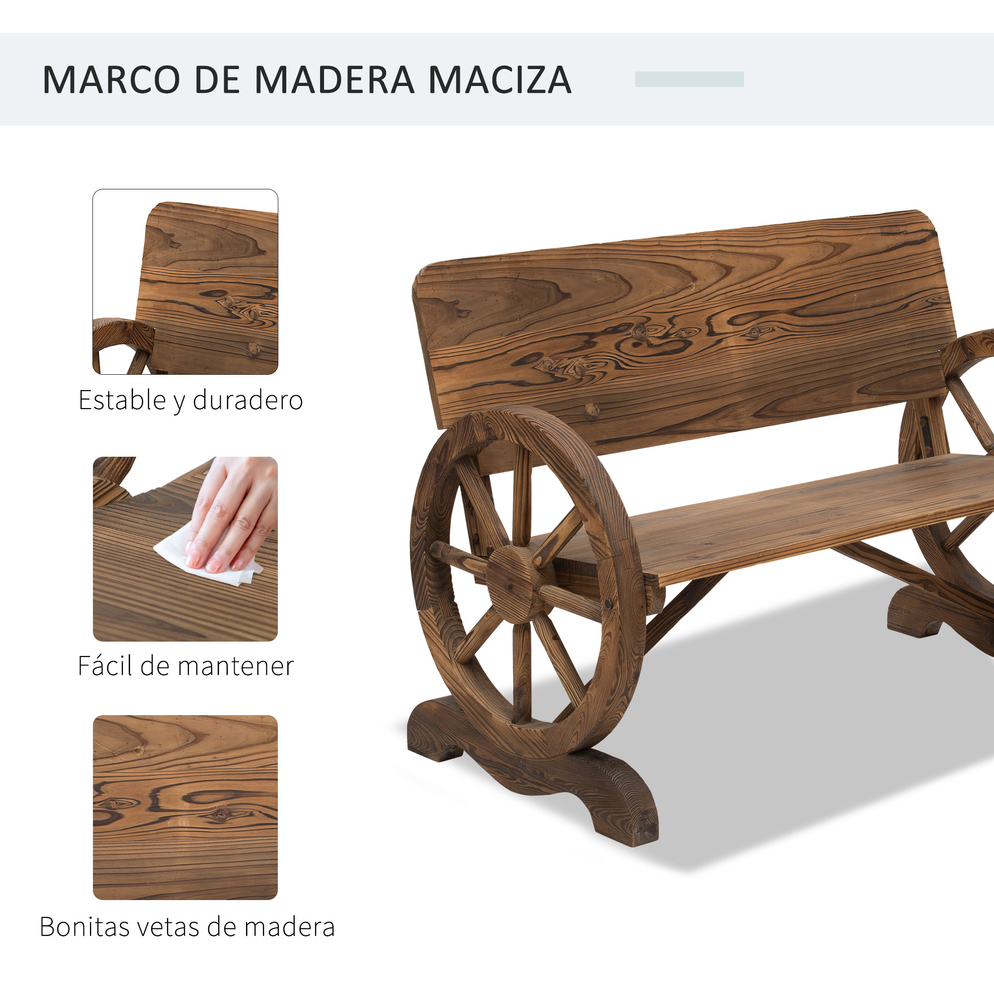 Outsunny Banco de Exterior de Madera con Reposabrazos y 2 Ruedas ...