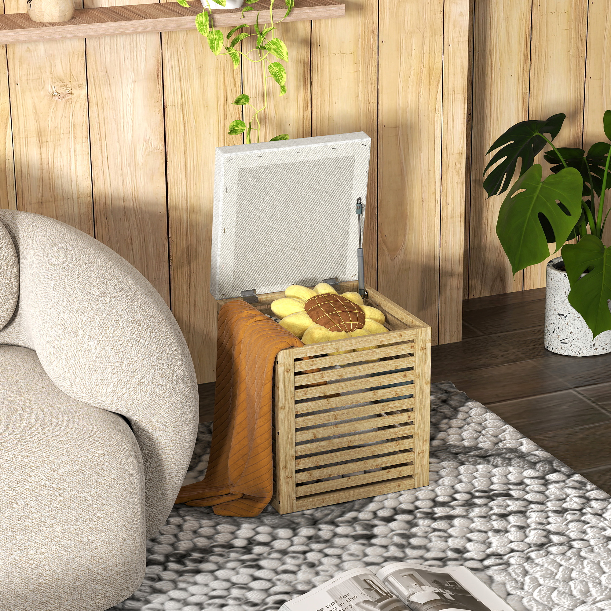 HOMCOM Coffre de rangement tabouret de rangement 54.76 L design lamellé ...