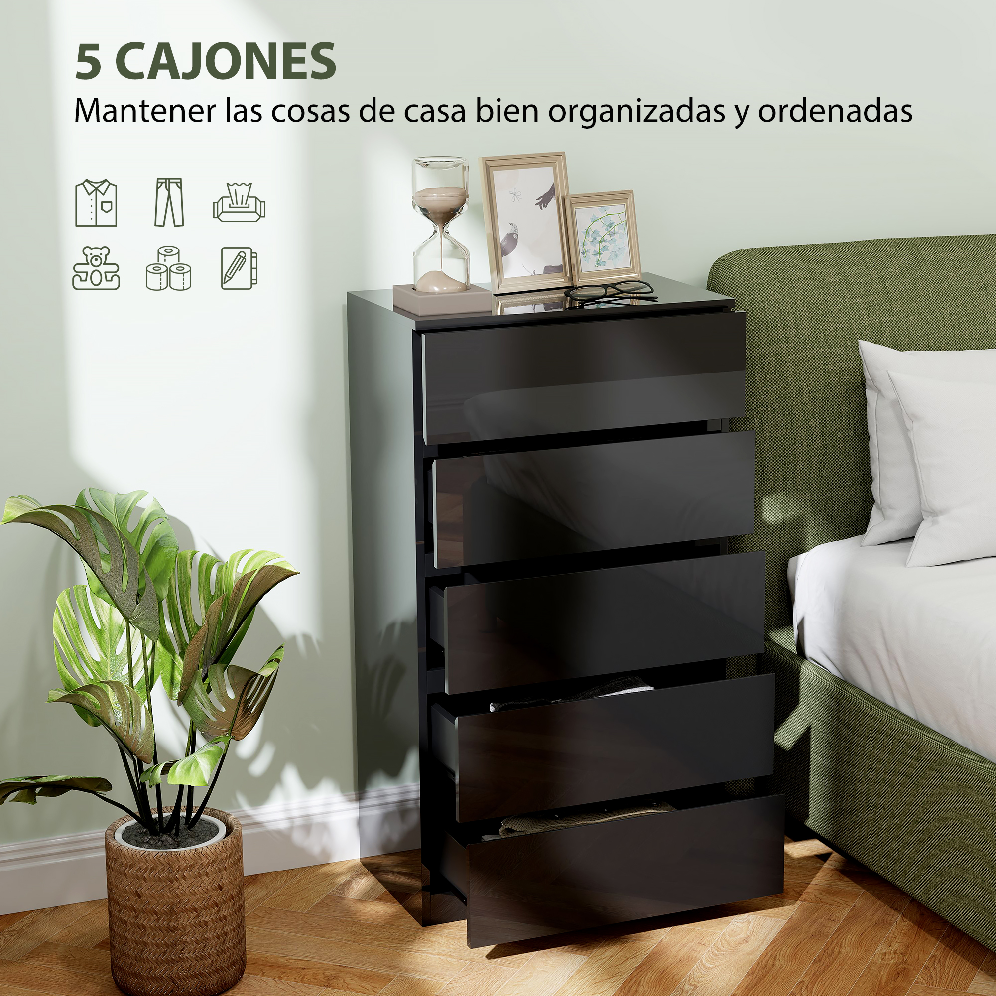 HOMCOM Cómoda con 5 Cajones Cajonera de Estilo Moderno para Dormitorio ...