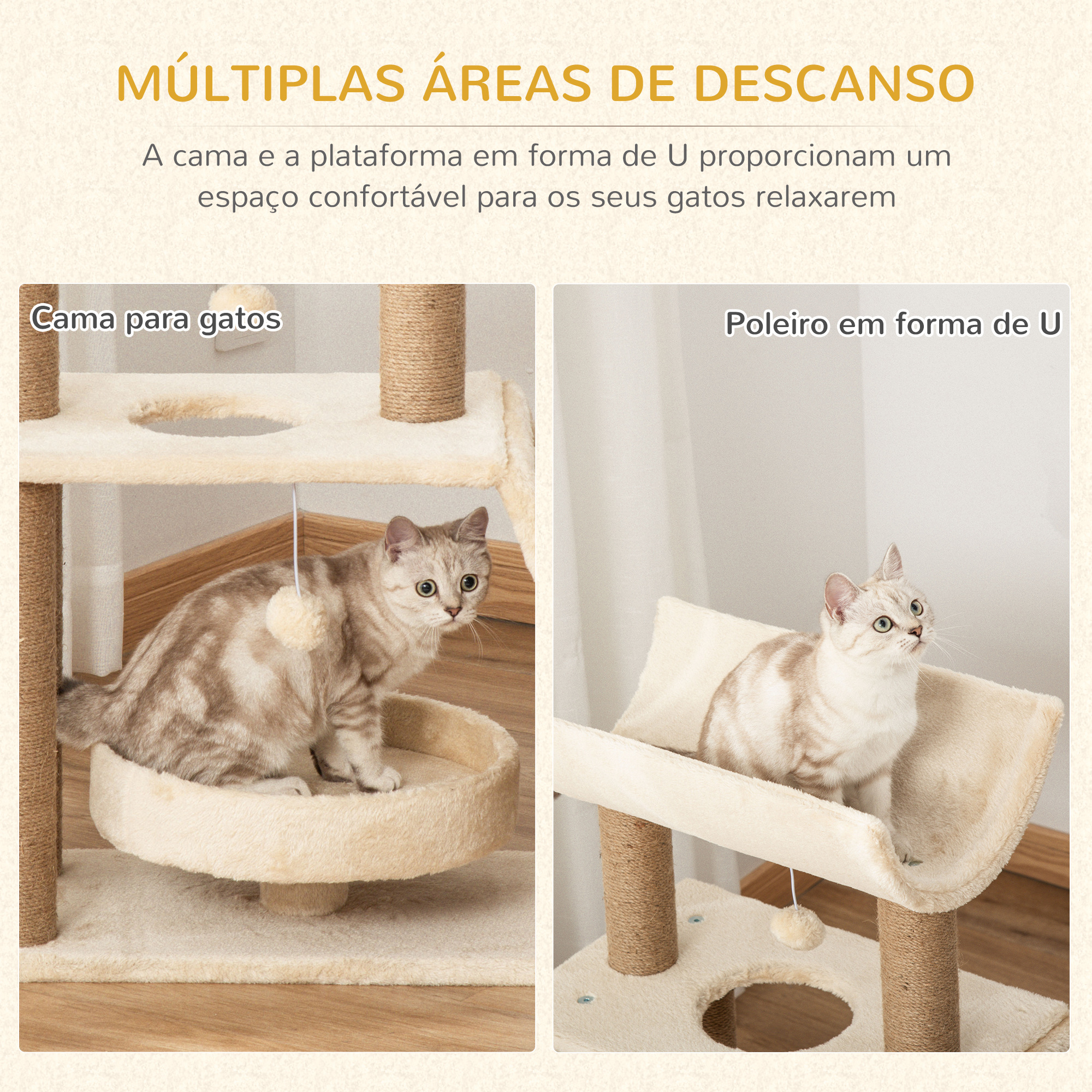PawHut Arranhador para Gatos Altura 76 cm com 4 Postes de Arranhar Cama ...