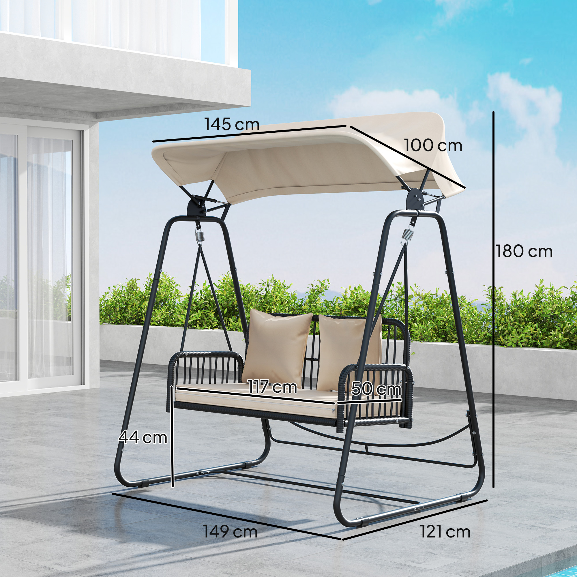 Outsunny Balancelle Hollywood en rotin 2 places avec auvent coussin ...