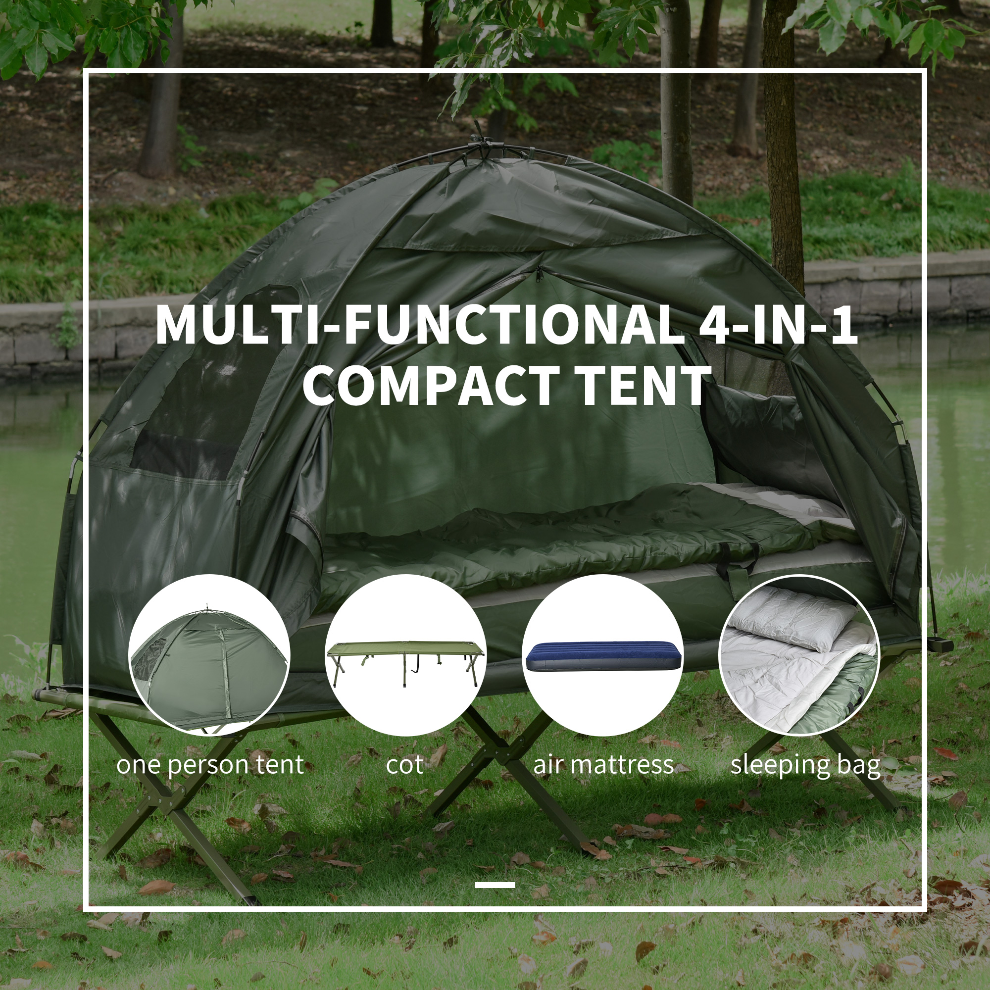 Outsunny Single Bed for Camping - Foldable Compact 1-Person Camping Bed ...