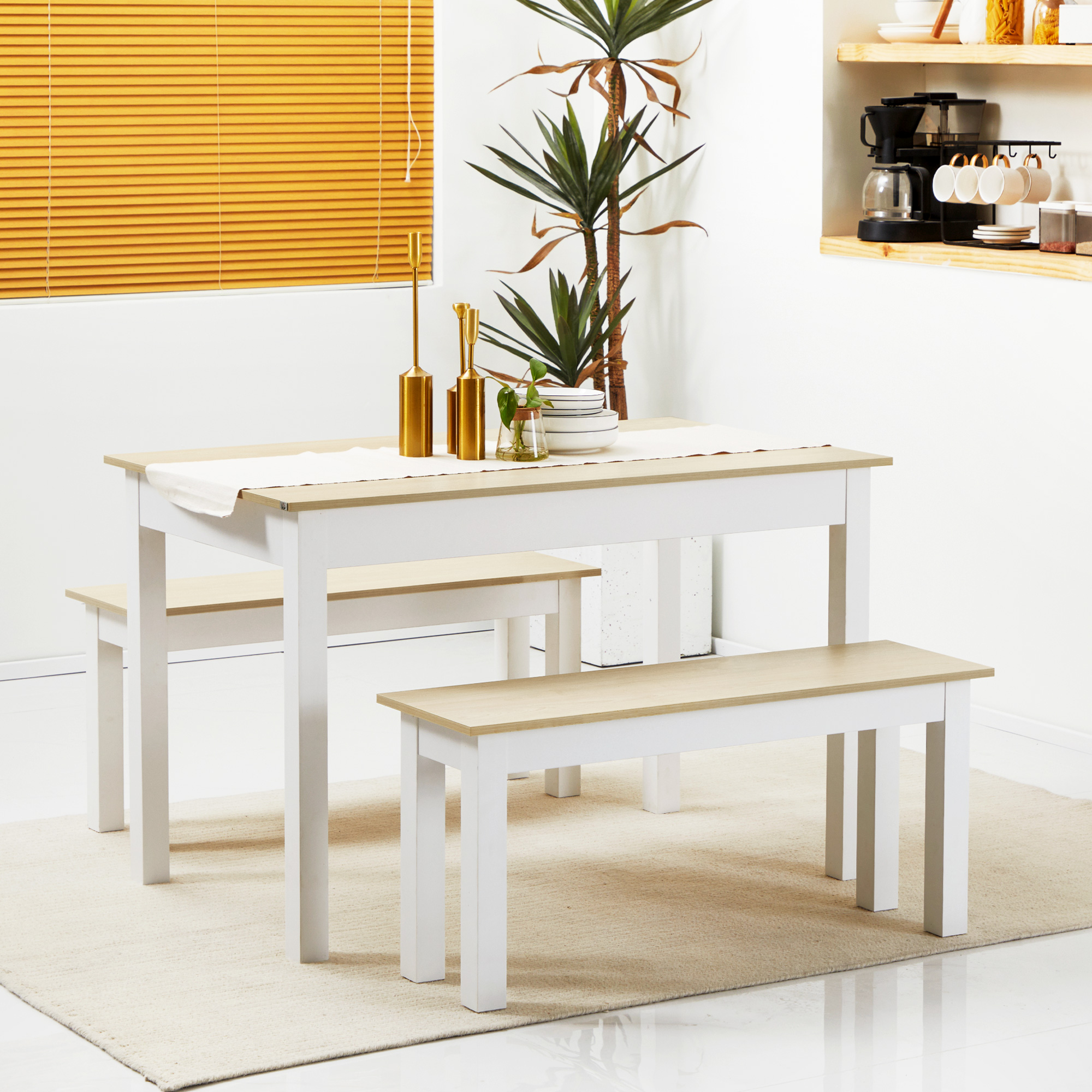 HOMCOM Conjunto de mesa de comedor de 3 piezas con 2 bancos ...