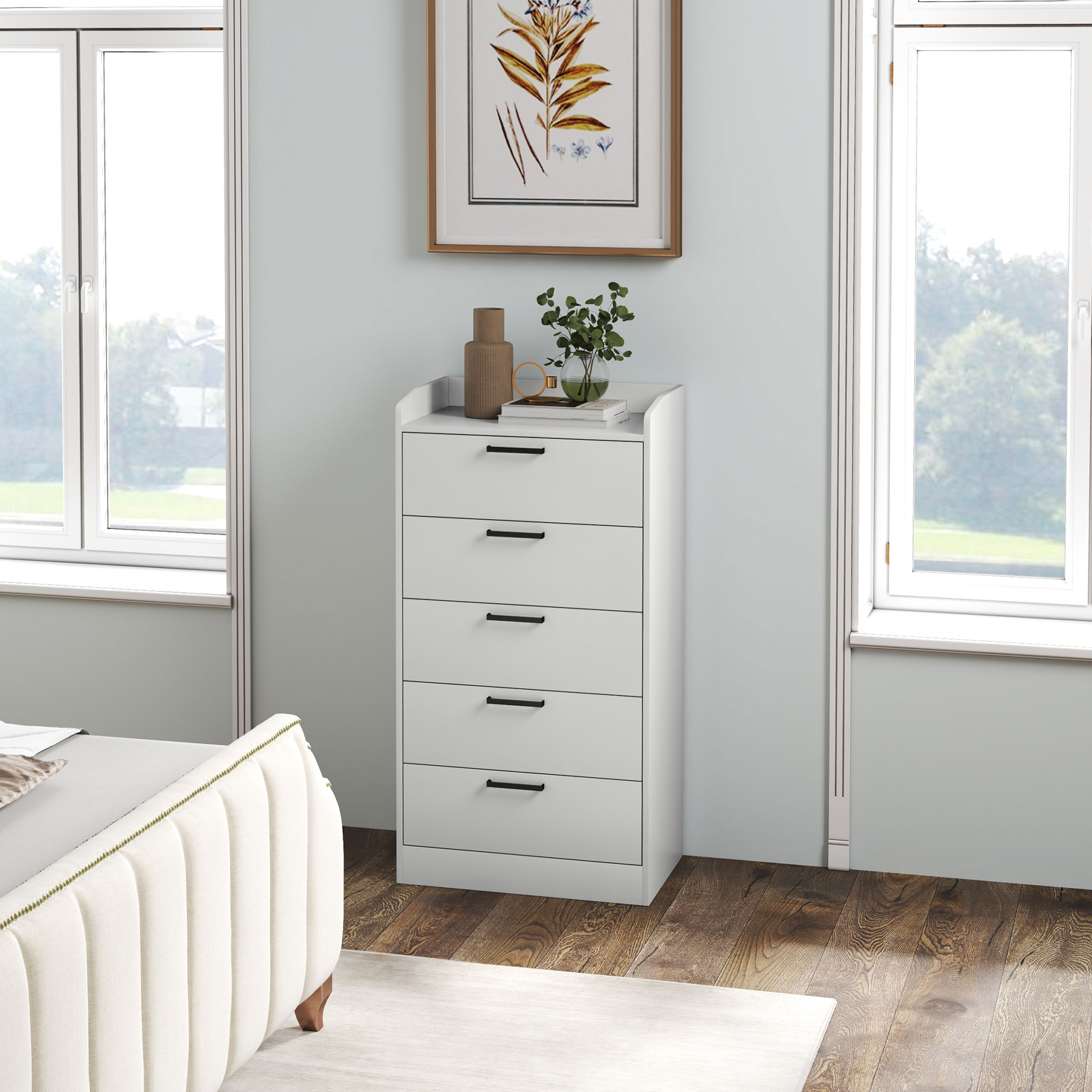 HOMCOM Cómoda de 5 cajones cómoda de habitación con correderas y ...