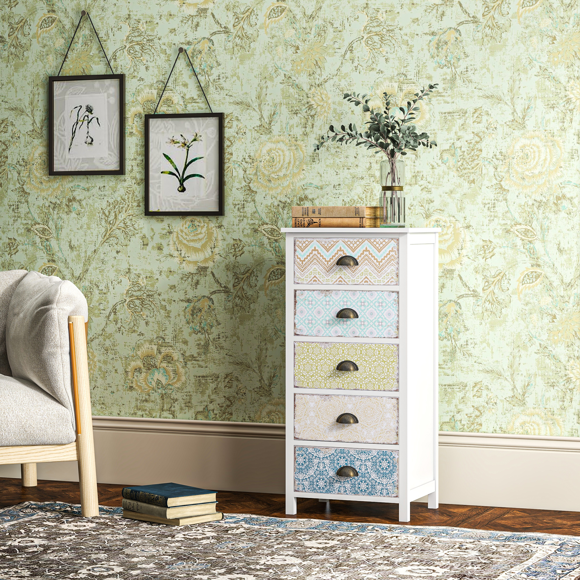 HOMCOM Cómoda Mueble bajo con 5 cajones Diseño Moderno 46x34x97,5 cm ...