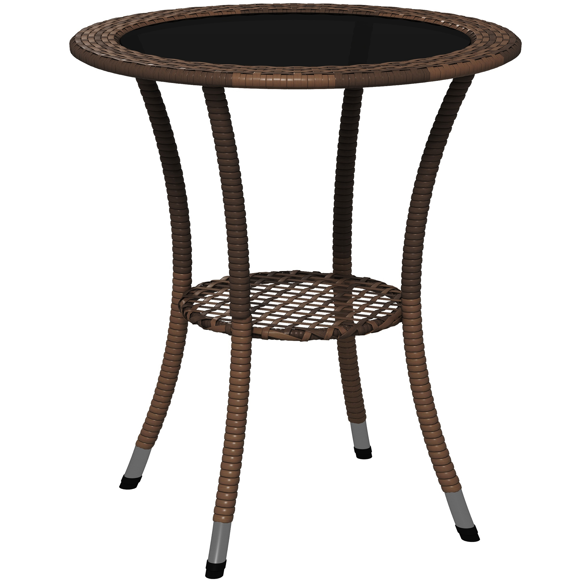 Outsunny Mesa de Vime Redonda Ø64x71 cm Mesa de Jardim com Estante e ...