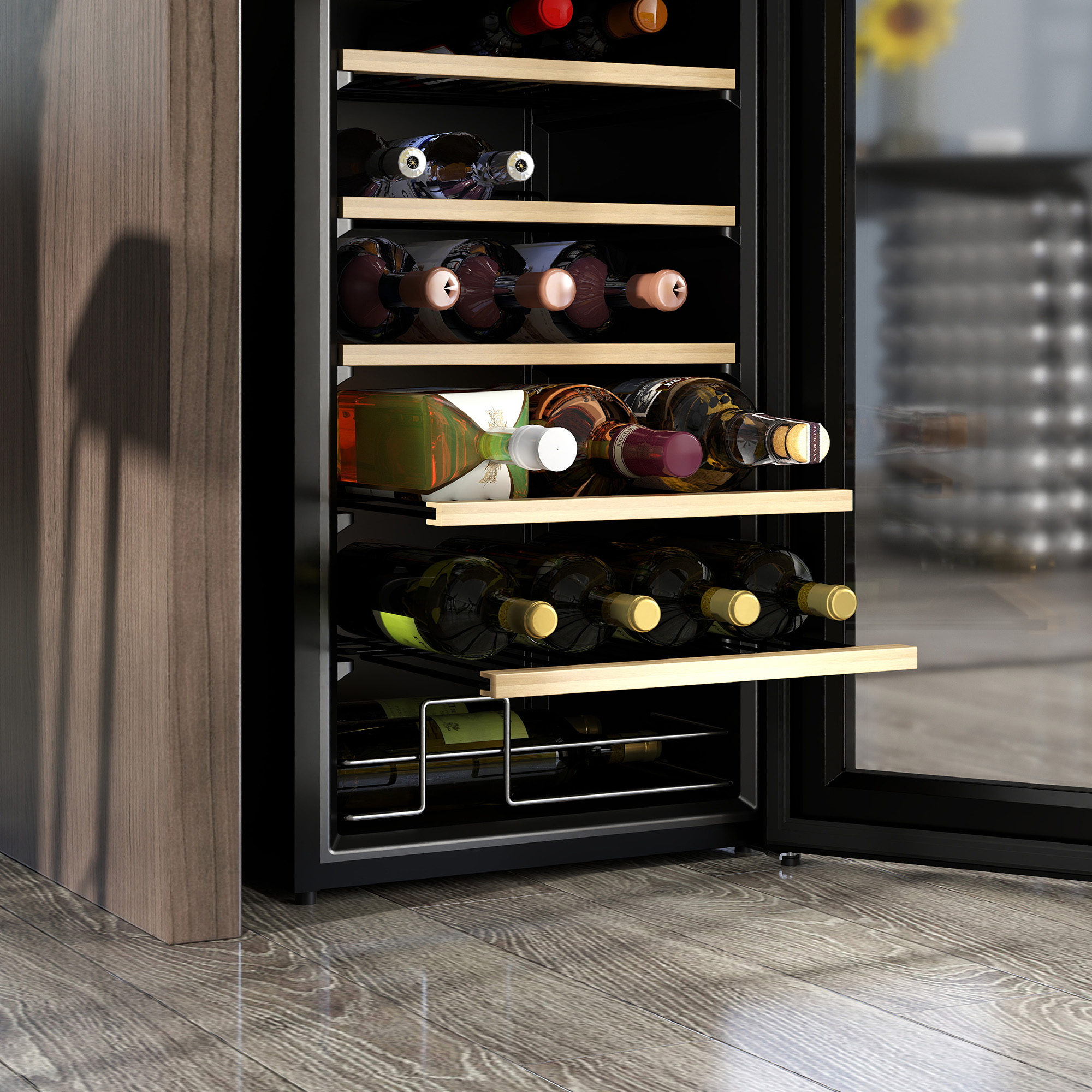 HOMCOM 24 Bottles Wine Fridge Cabinet with Glass Door, Black | Aosom UK
