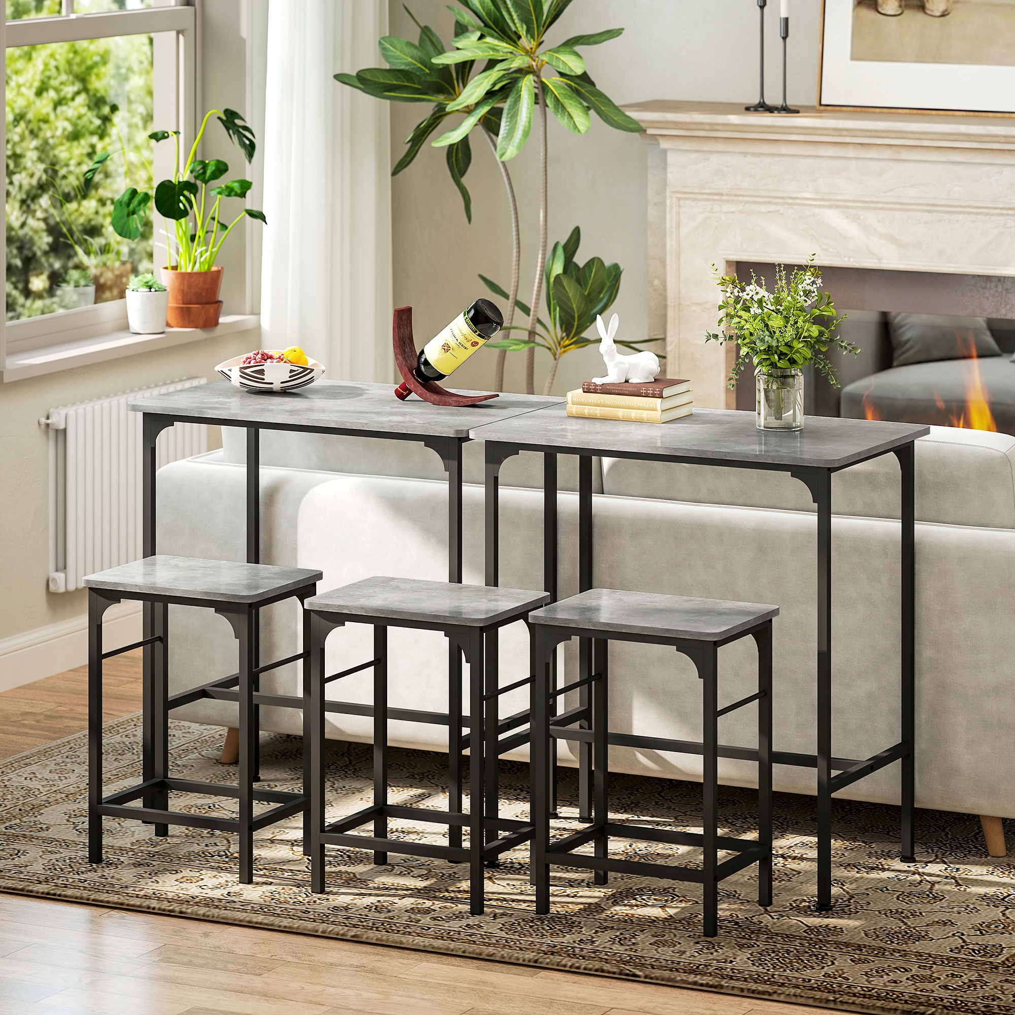 HOMCOM Bartisch Set Bartisch mit Barhocker-Set Esstisch mit 2 Stühlen ...