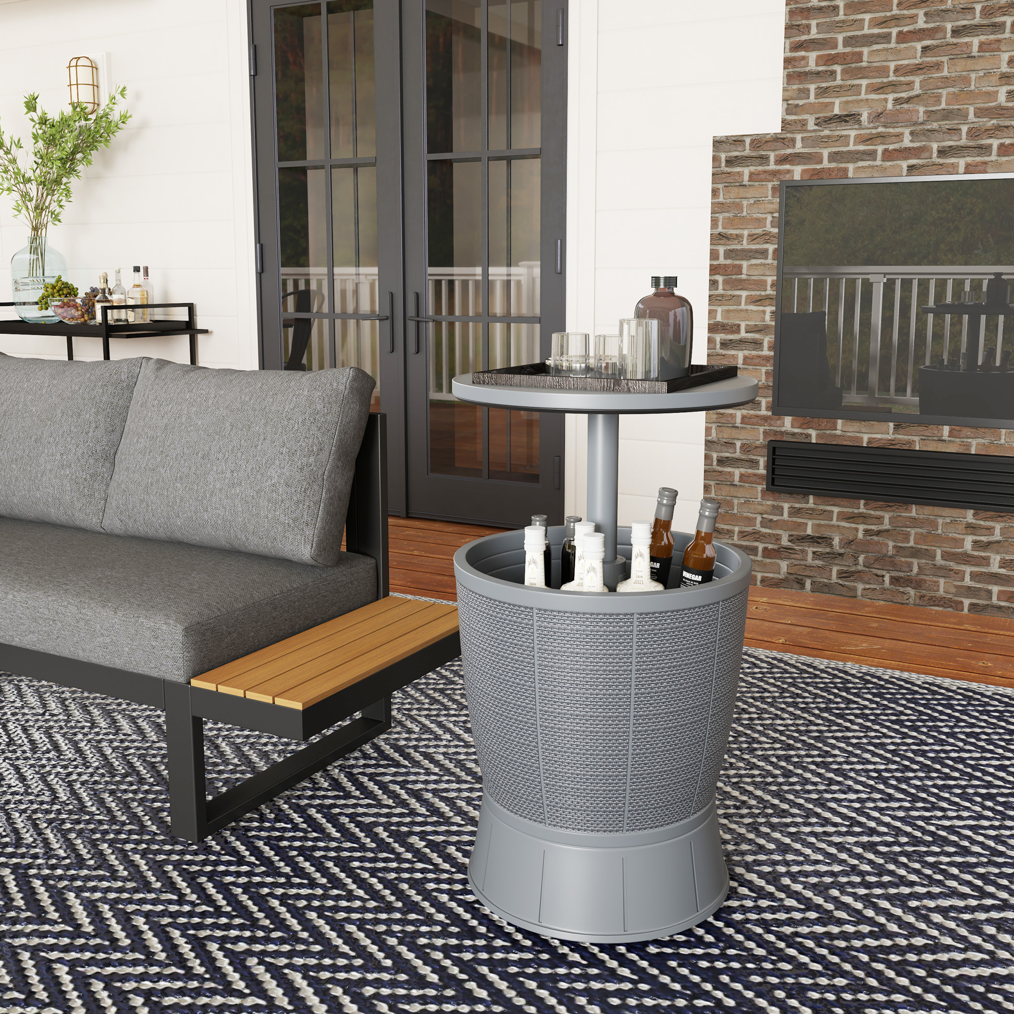 Outsunny Mesa Nevera para Exterior 41 L 3 en 1 Cool Bar Mesa Auxiliar ...