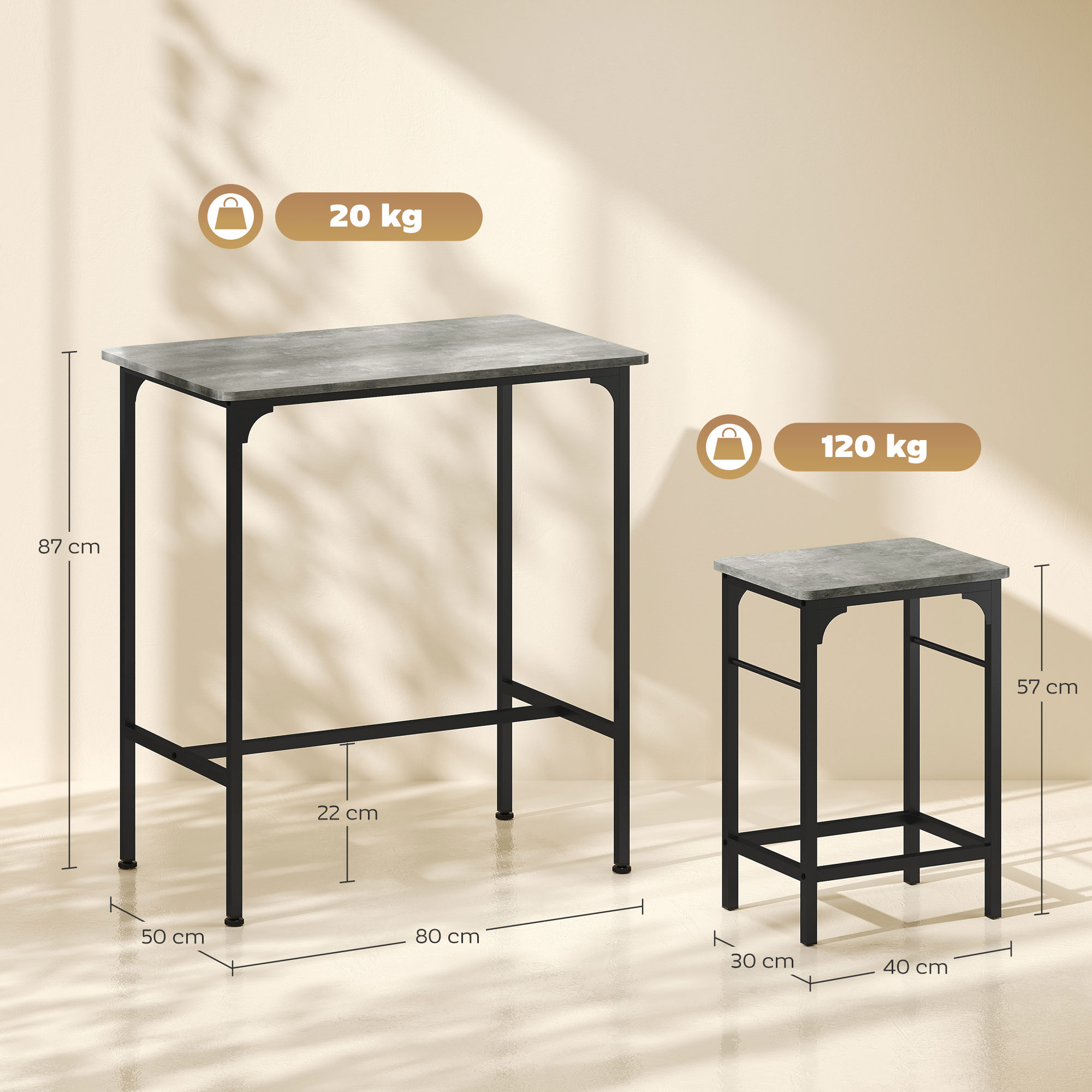 HOMCOM Bartisch Set Bartisch mit Barhocker-Set Esstisch mit 2 Stühlen ...